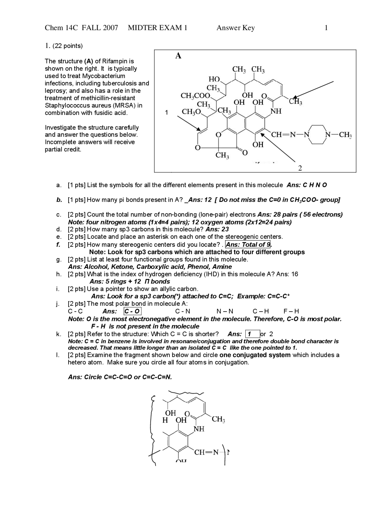 Solutions To Organic Chemistry Midterm Exam 1 Chem 14c Docsity