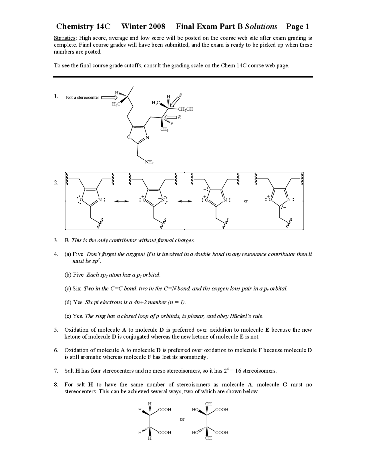 Organic Chemistry Final Exam: 24 Questions with Answers | CHEM 14C ...
