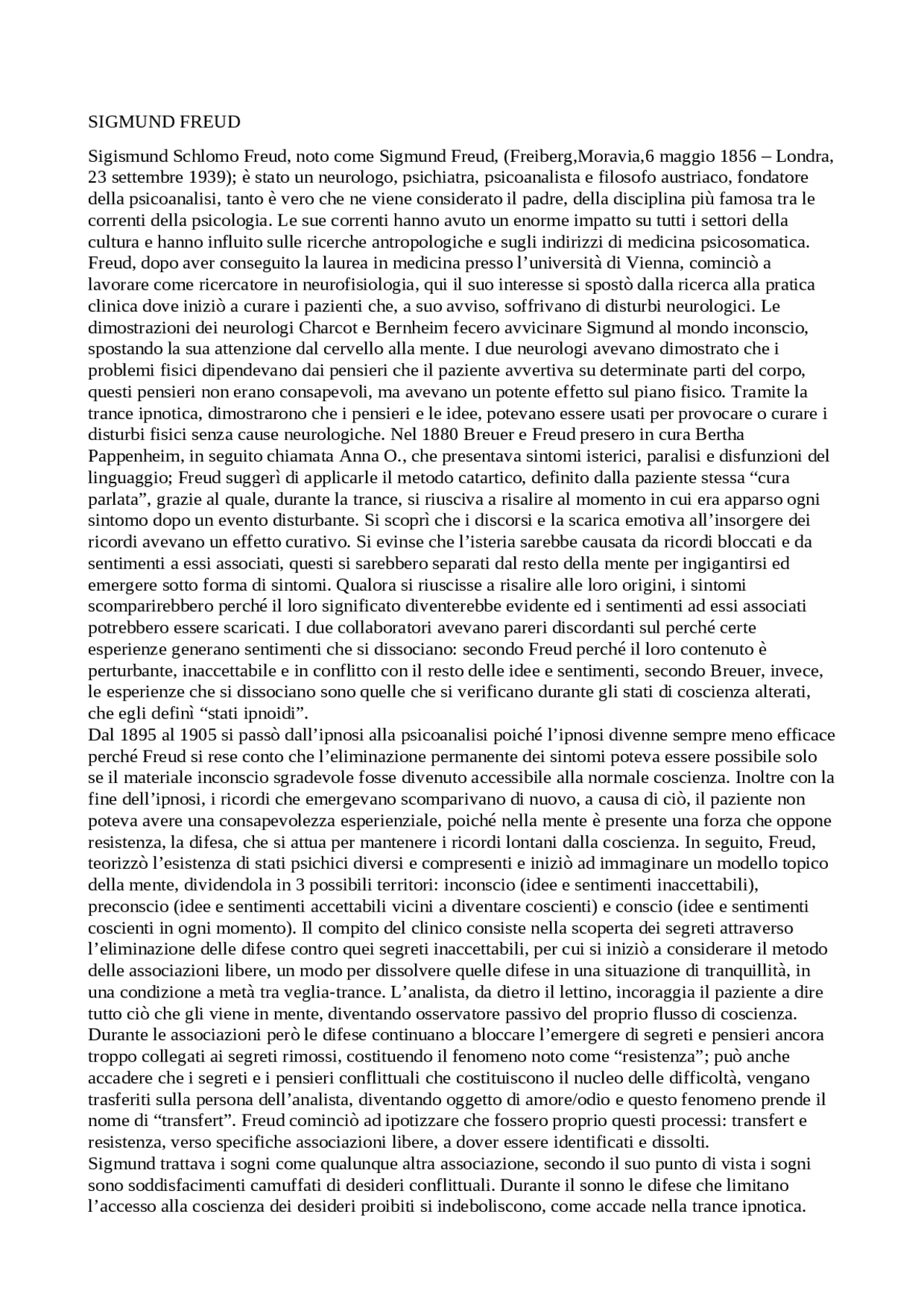 Freud Vita E Teorie Docsity