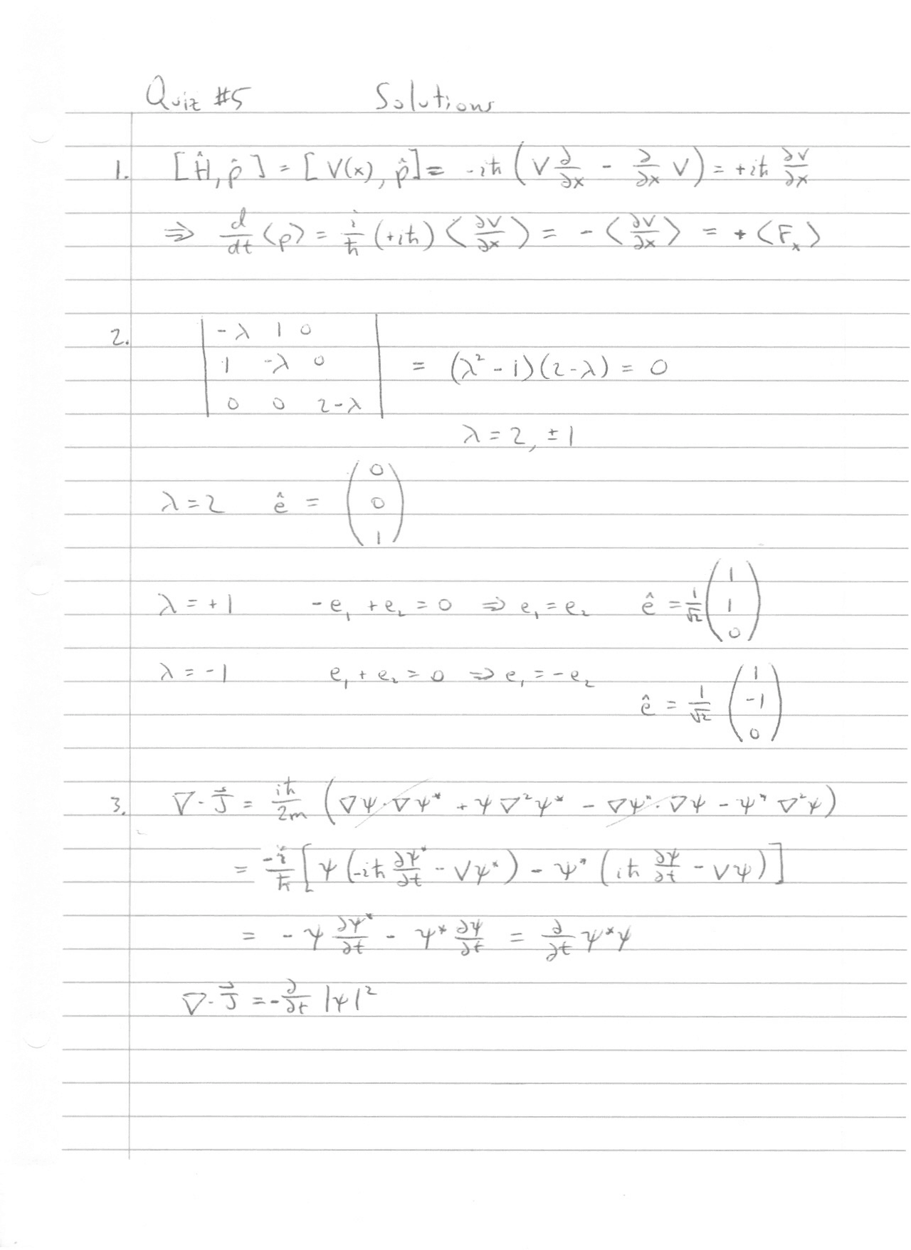 Physics: Quantum Mechanics Quiz #5 (with solutions) | PHYS 139 | Quizzes Quantum Mechanics | Docsity