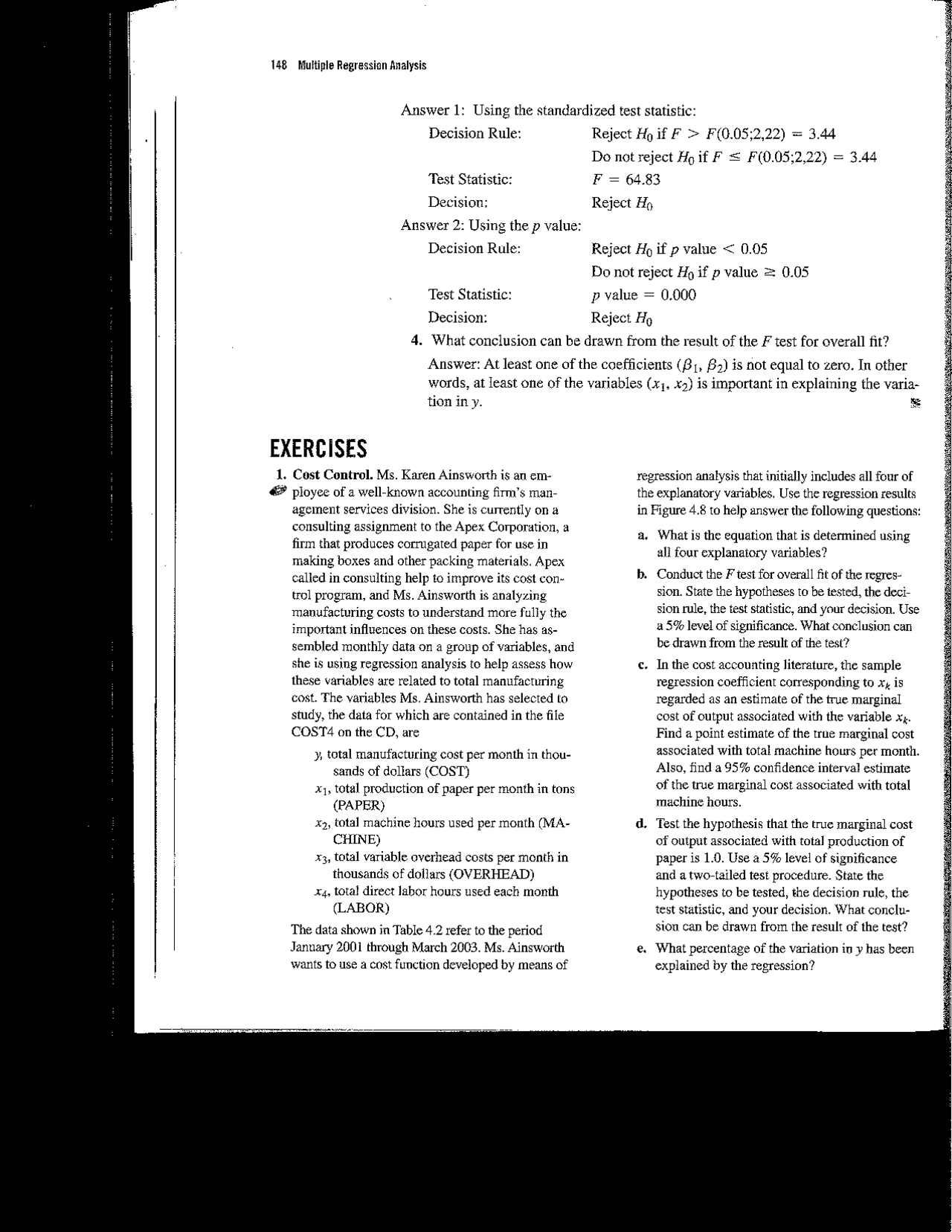 Multiple Regression Analysis Mathematics Theory With Exercises