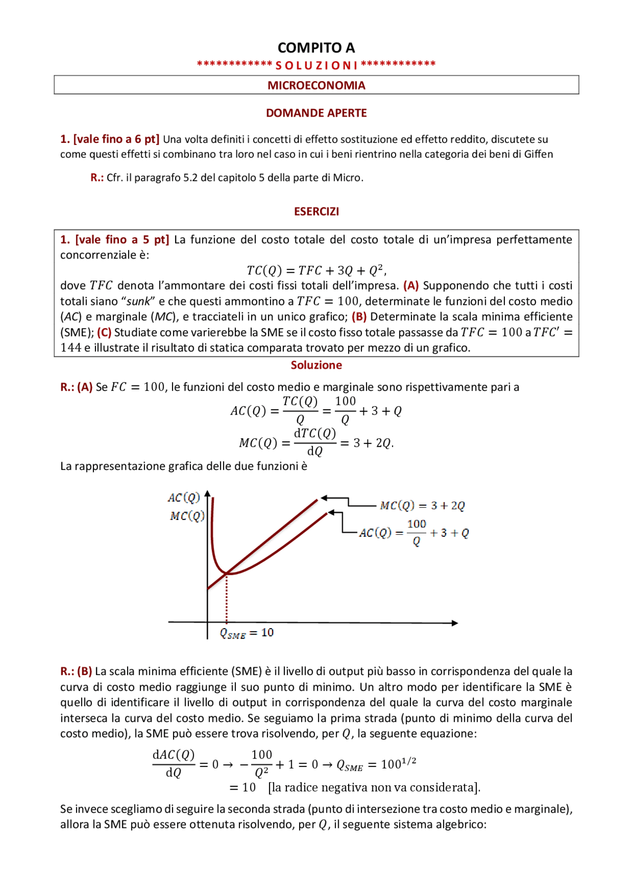 Esercitazione Micro Macro Economia Per Esame Docsity