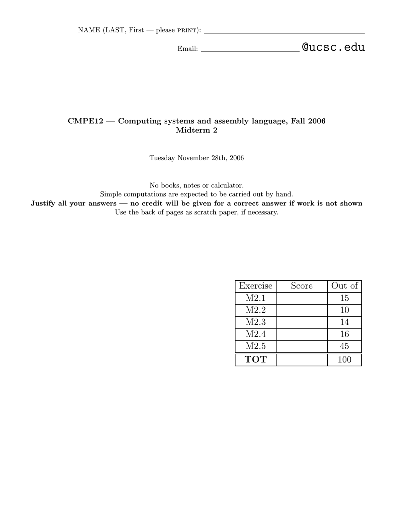 Computing Systems And Assembly Language Midterm 2 Cmpe 12 Docsity