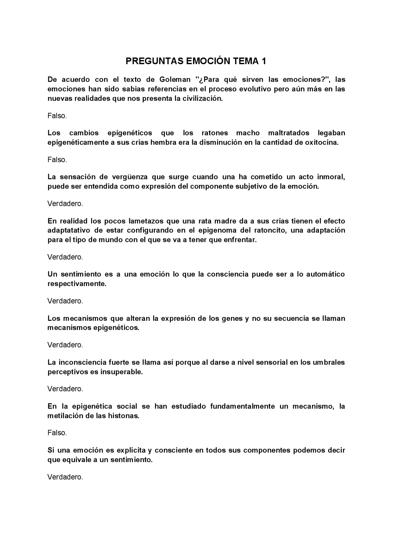 Cuestionario tema 1 al 3 emoción - Docsity