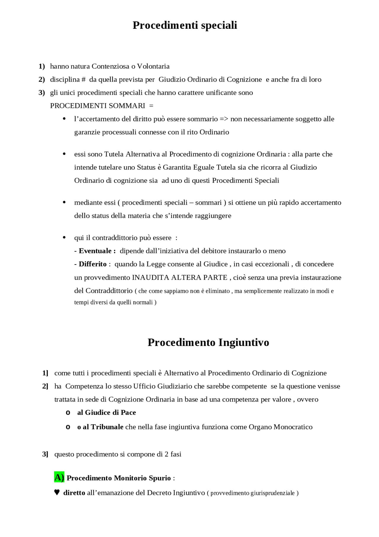 Procedimenti Speciali Appunti Di Diritto Processuale Civile Docsity