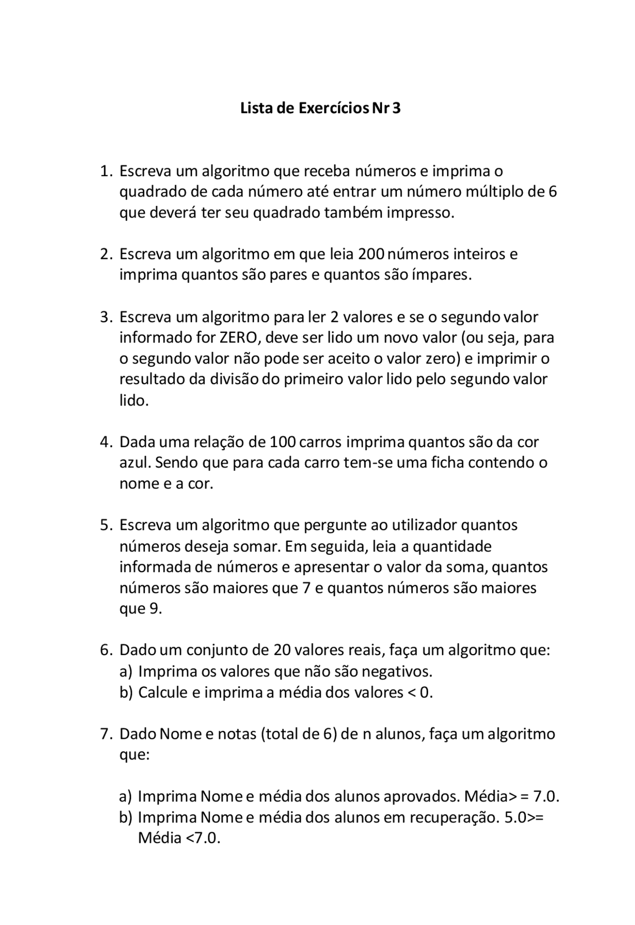 ExercÍcios De Algoritimos Exercícios Programação Em C Docsity