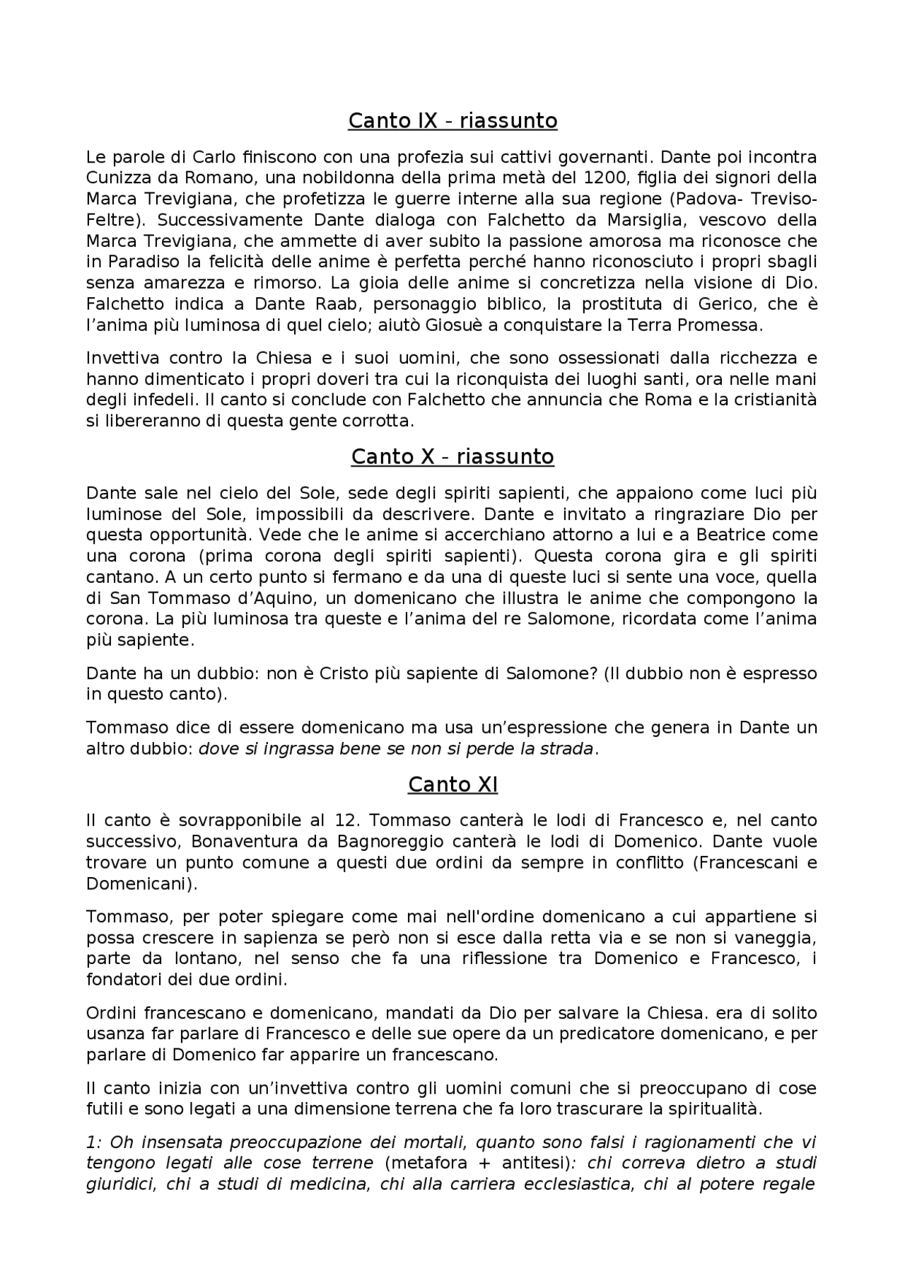 Divina Commedia Paradiso Xi Con Riassunti Ix E X Docsity