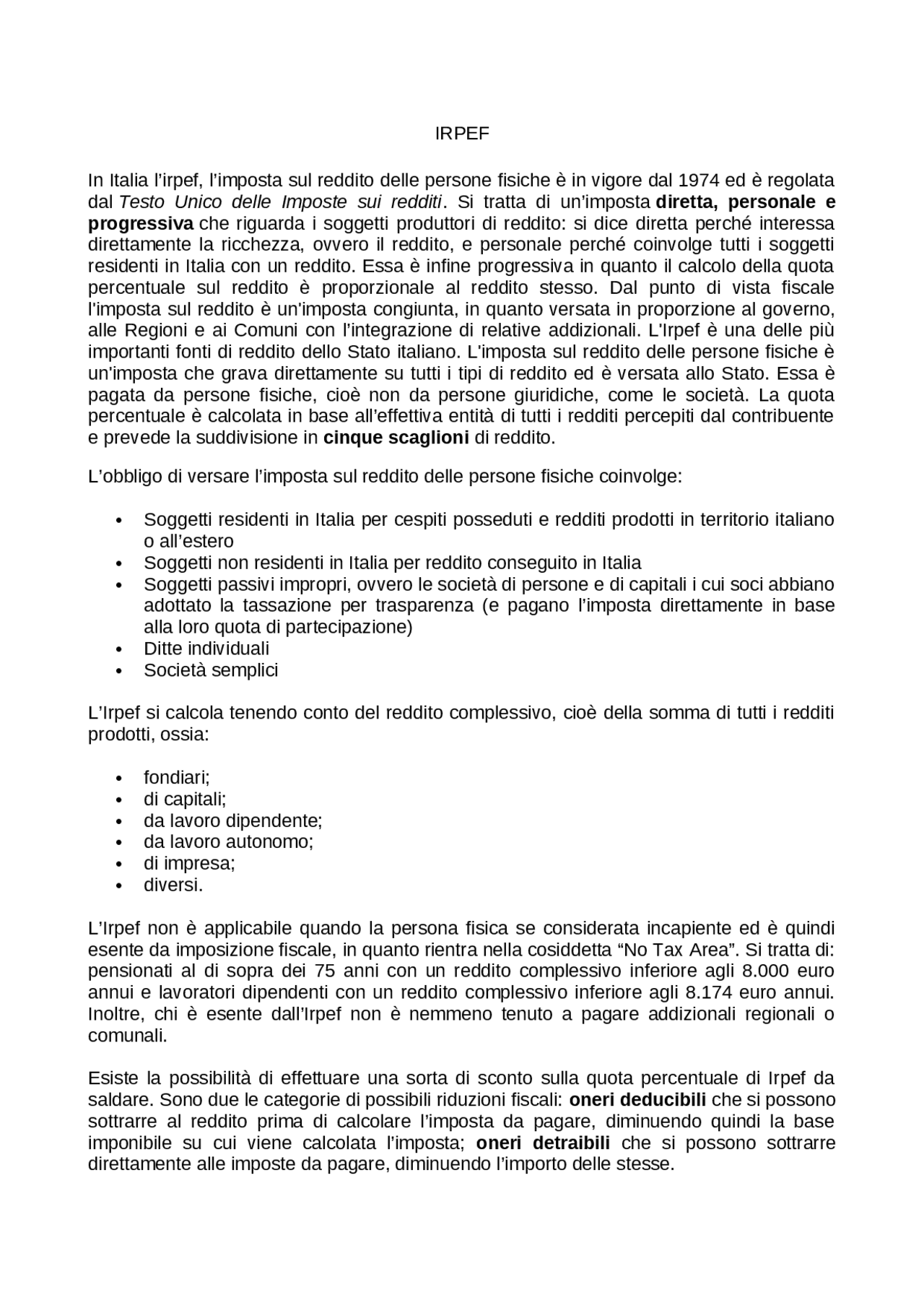 Irpef Ed Ires Descrizione In Sintesi Docsity