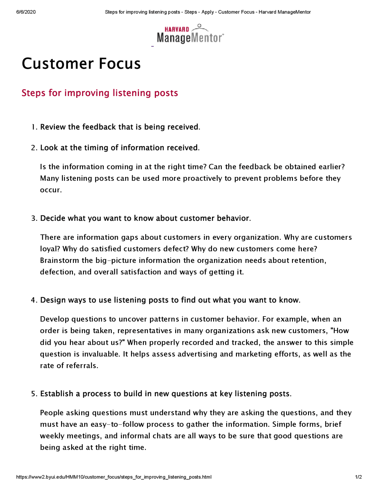 Listening posts - Steps for improving - Docsity