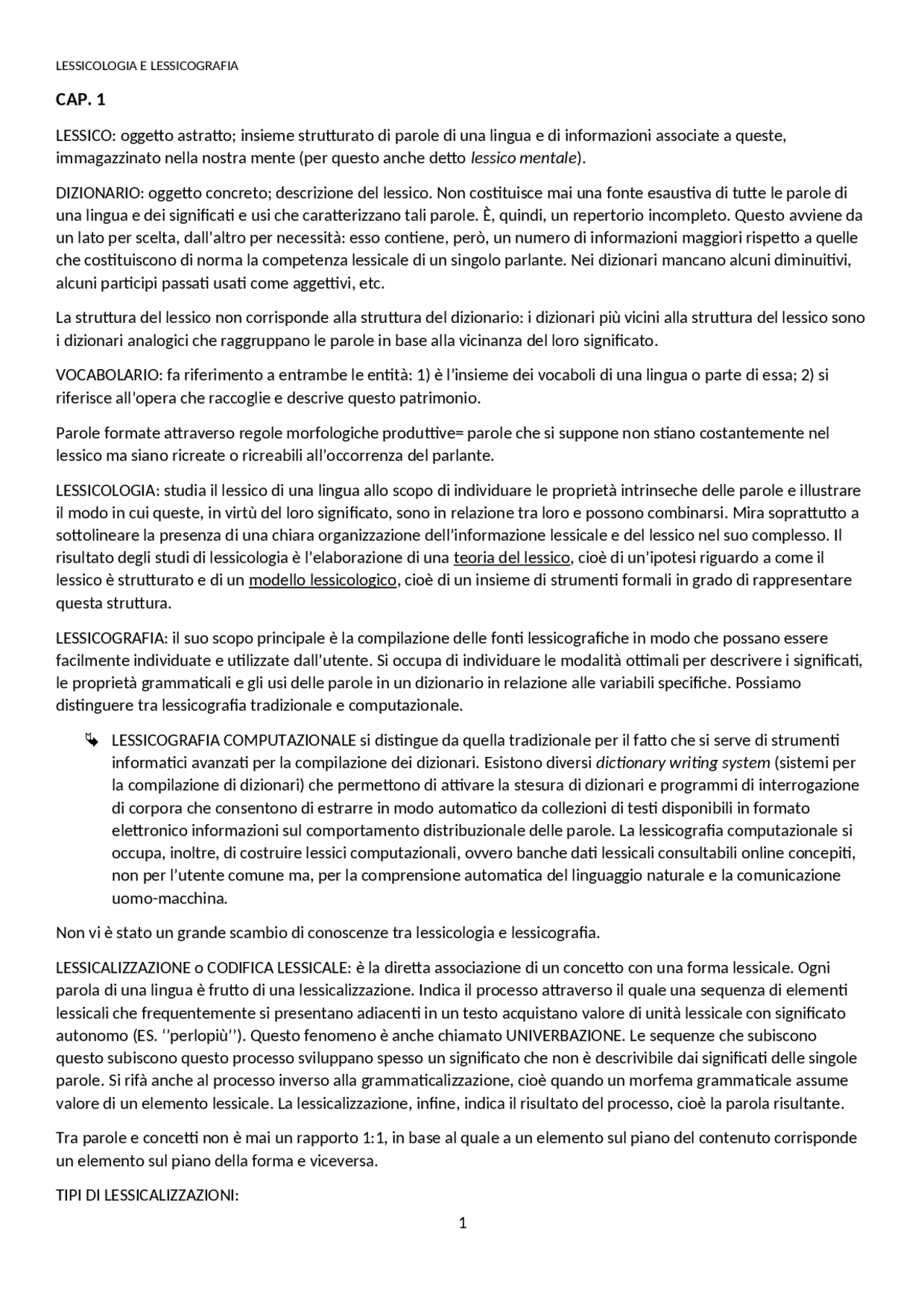 Lessico Classi Di Parole Strutture Combinazioni Ježek Docsity