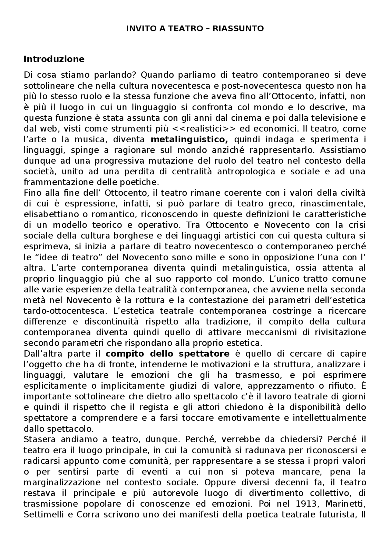 Invito A Teatro Luigi Allegri Riassunto Libro Docsity