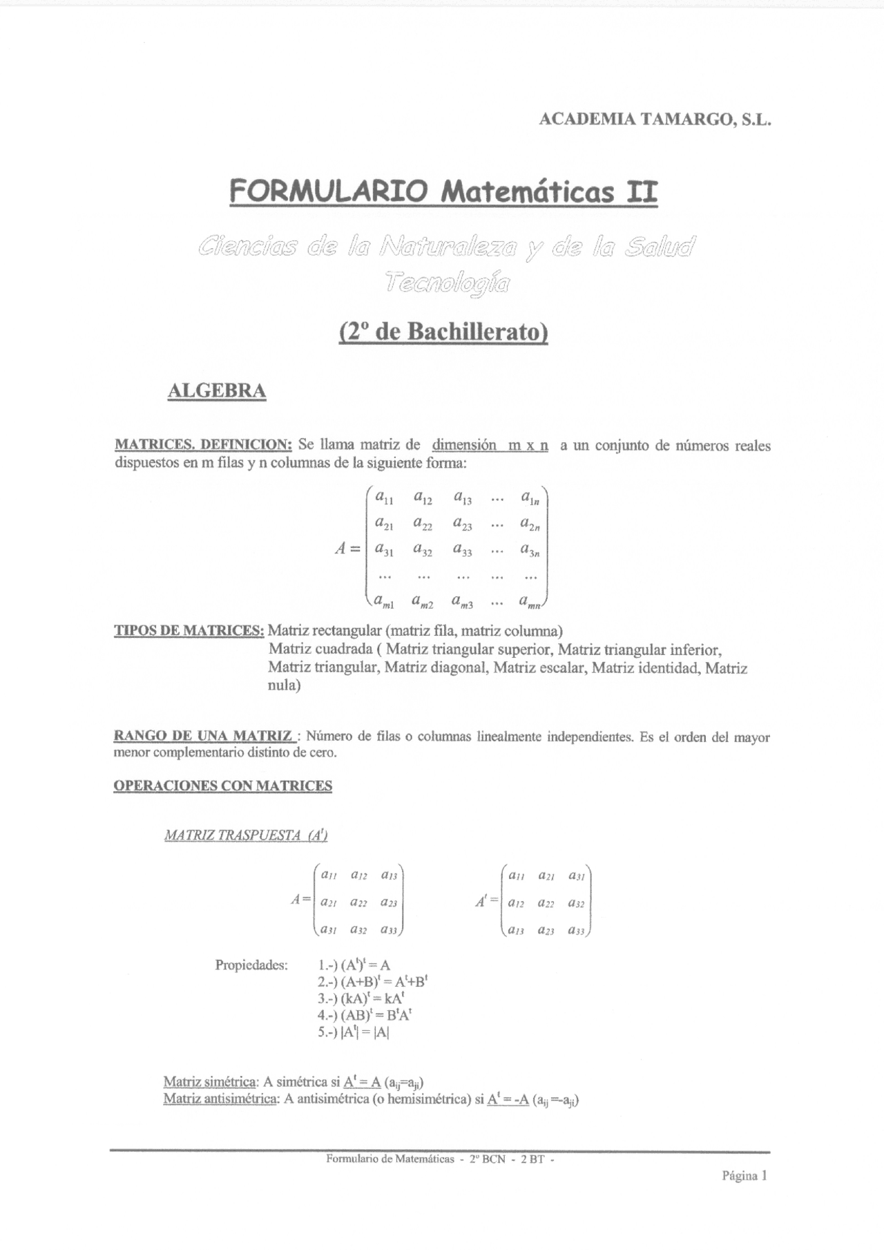 Formulario matematicas 2ndo bachillerato - Docsity