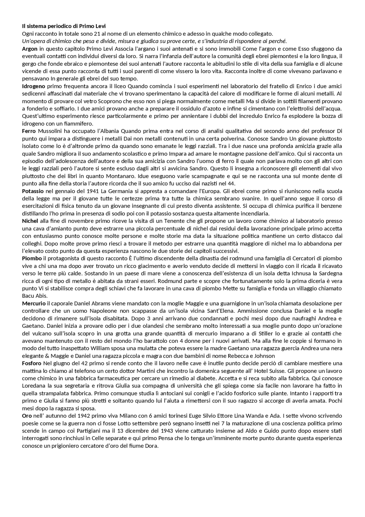 Riassunto Il sitema periodico di Primo Levi | Appunti di Letteratura ...