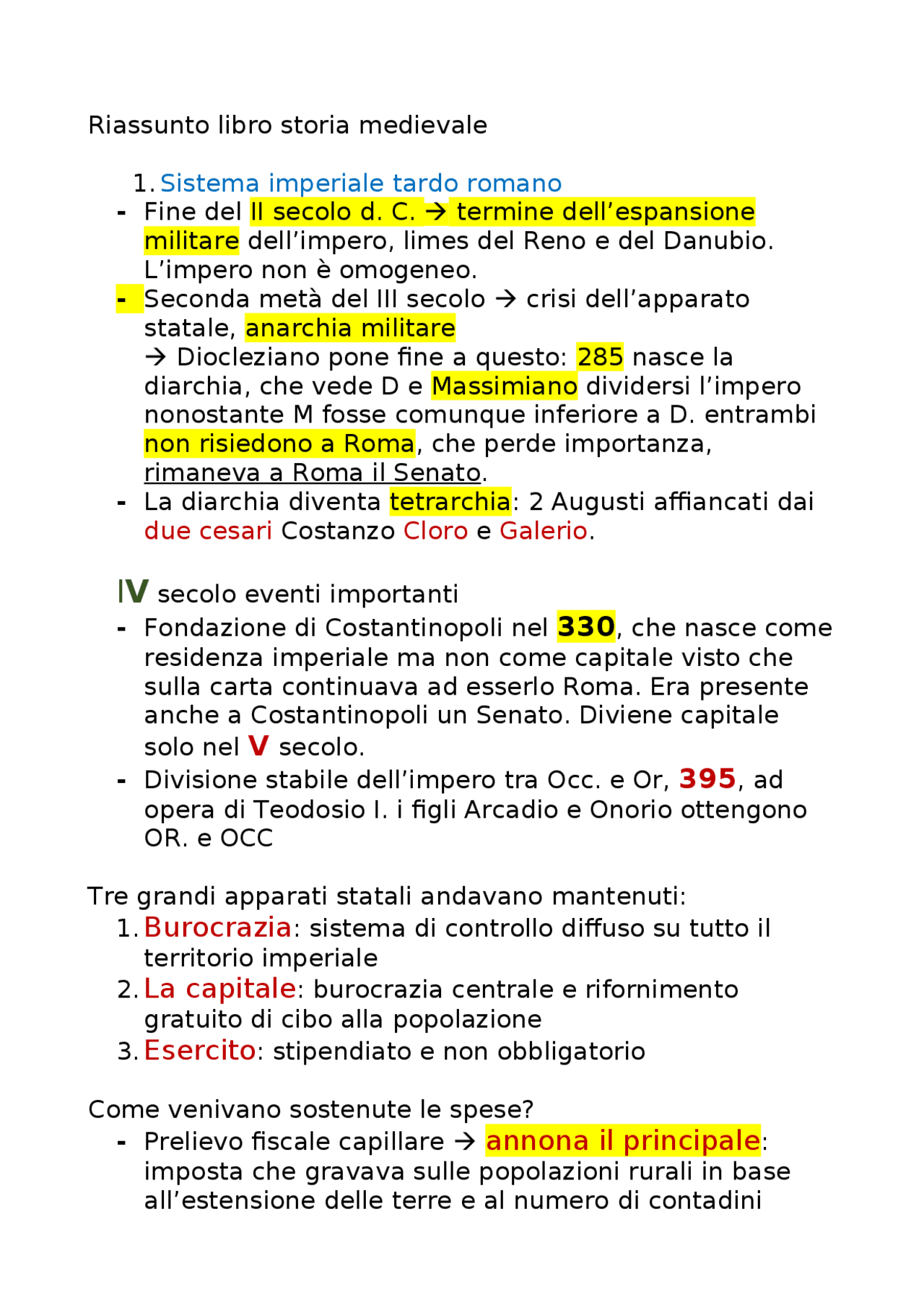 Manuale Storia Medievale Prima Parte Docsity