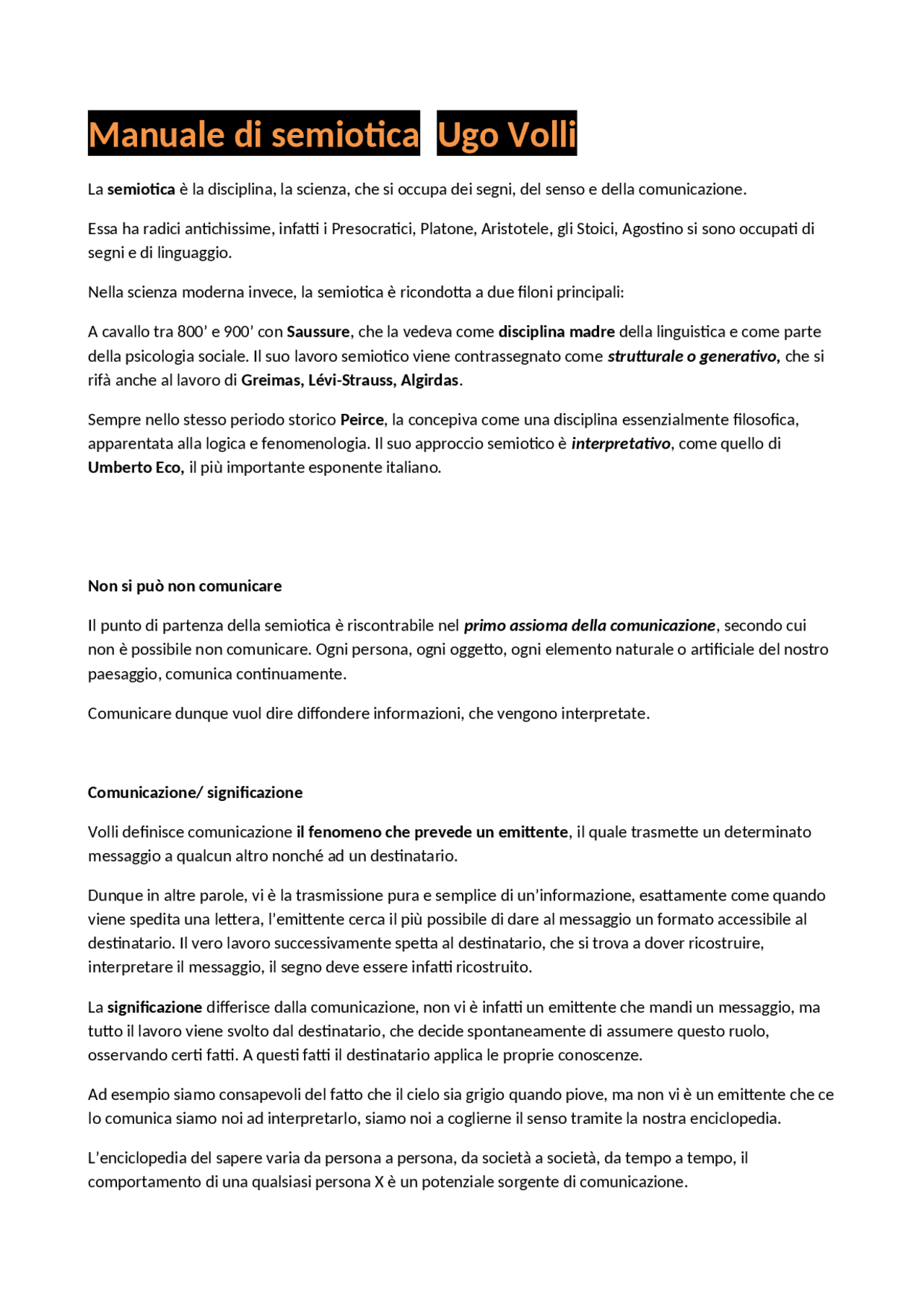 Riassunti Ugo Volli Manuale Con Esempi Docsity