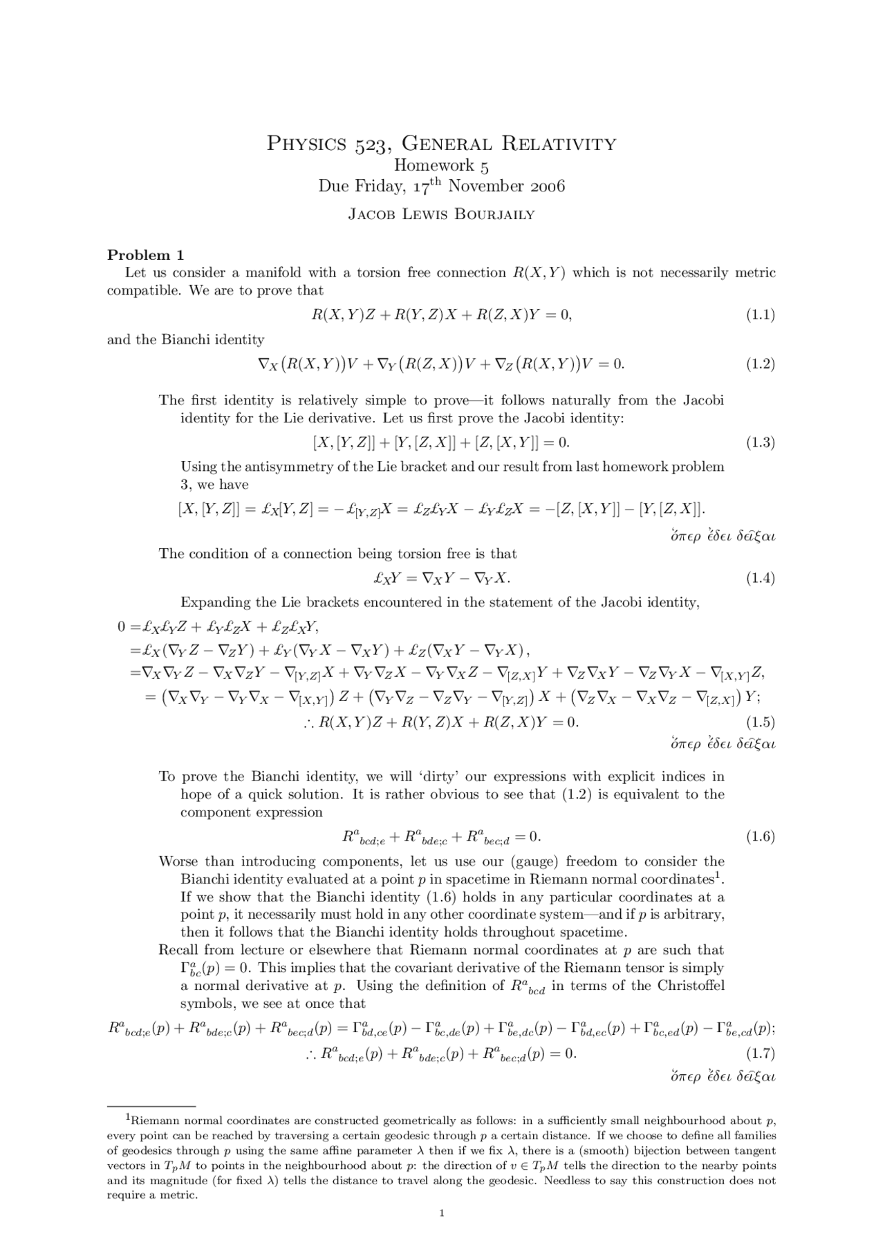 Advanced Quantum Mechanics II: General Relativity Homework 5 | PHYSICS ...