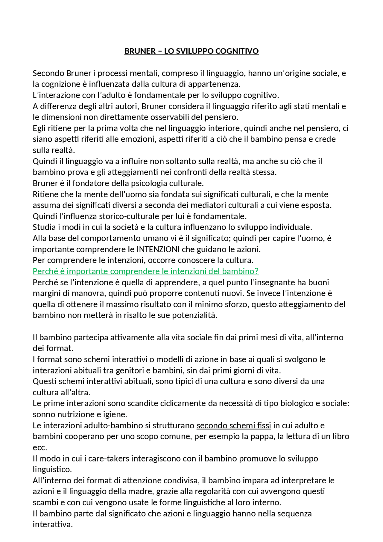 Lo Sviluppo Cognitivo Bruner Docsity