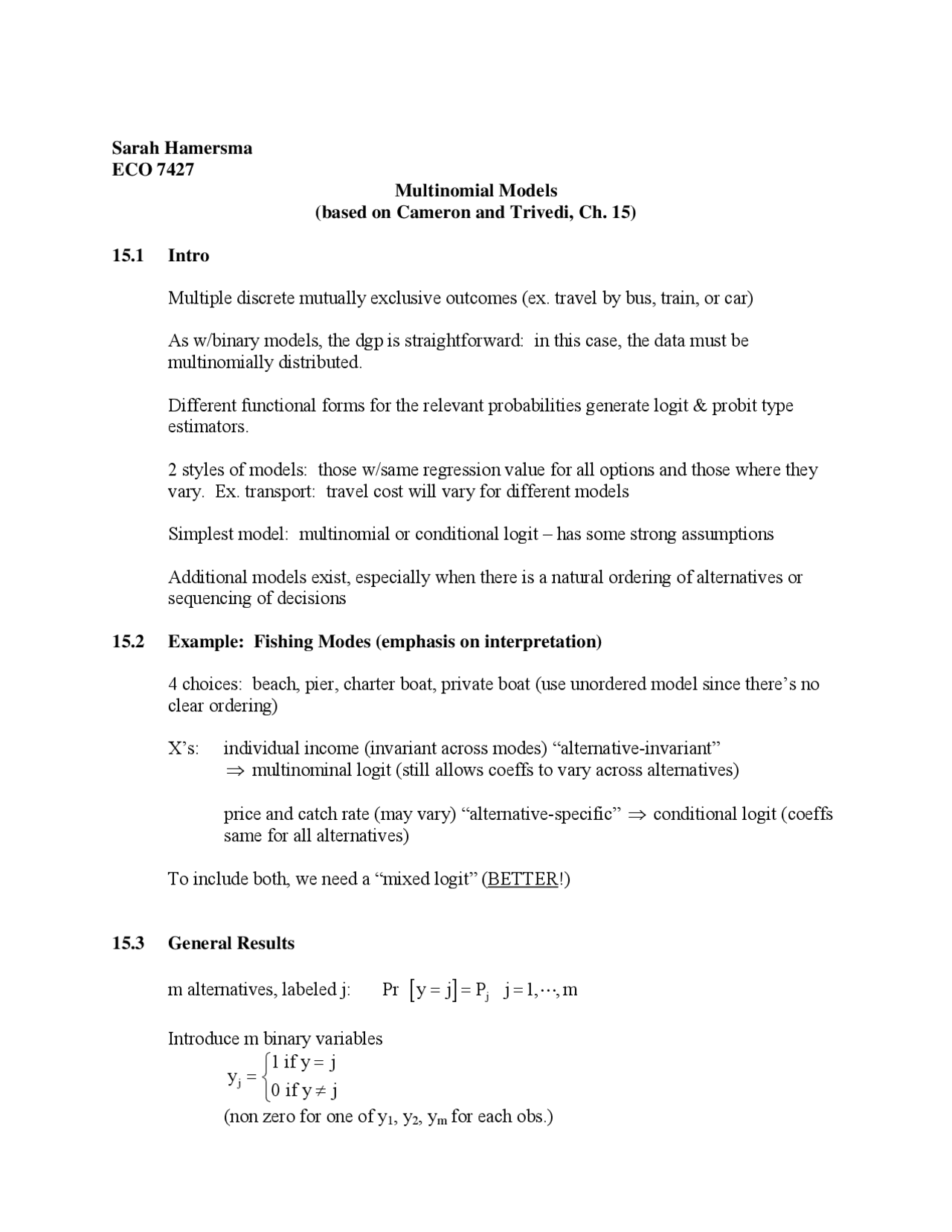 Econometric Methods 4 Multinomial Models Eco 7427 Docsity