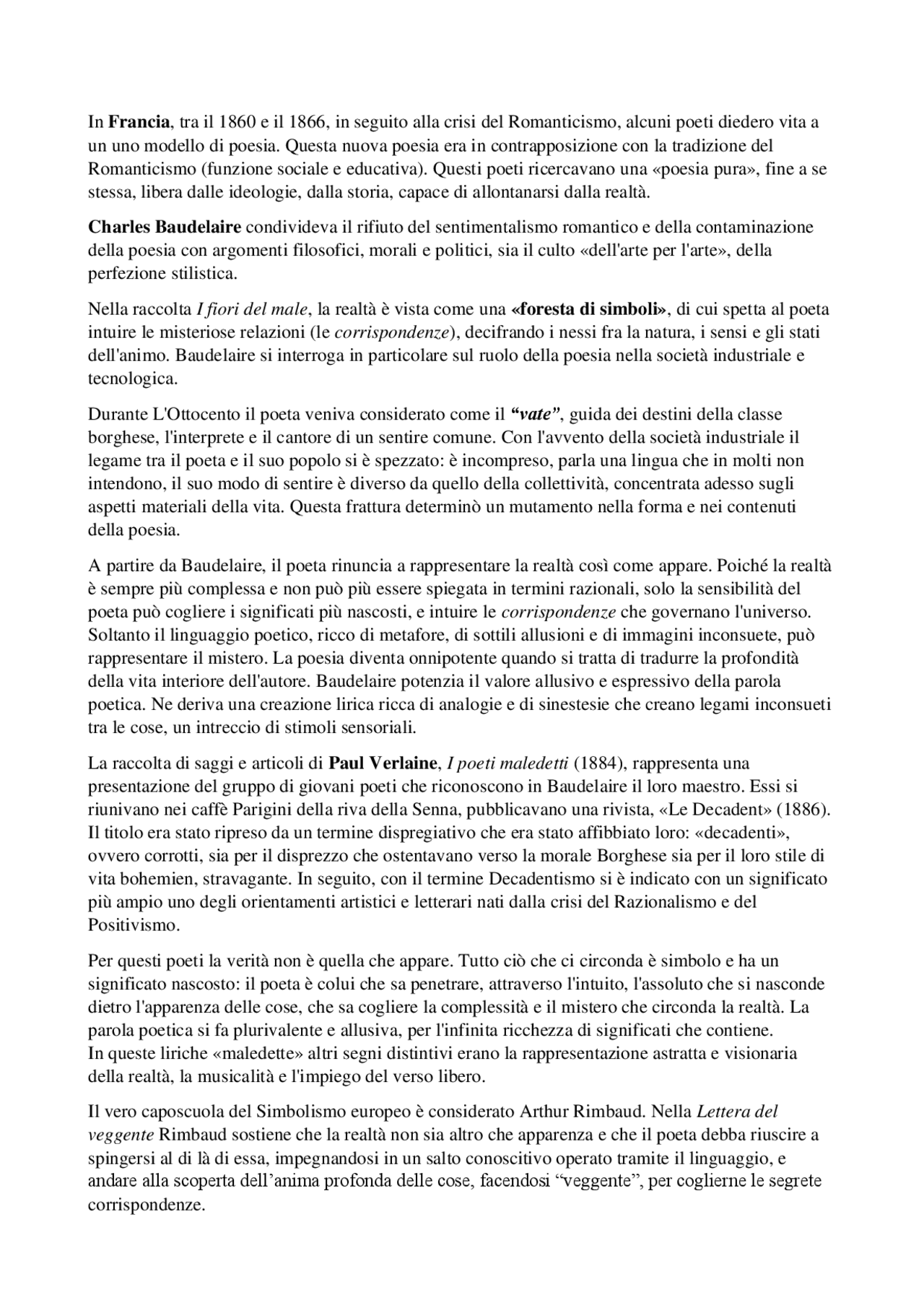 Simbolismo Appunti Appunti Di Italiano Docsity