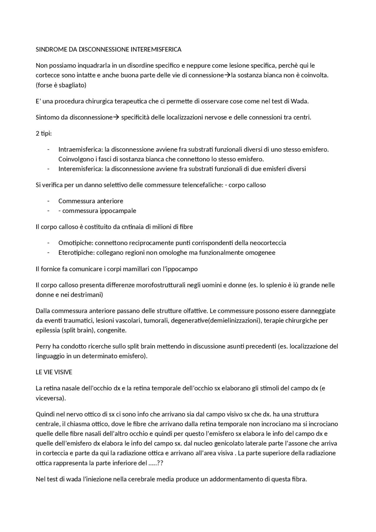 Neuropsicologia Appunti Docsity
