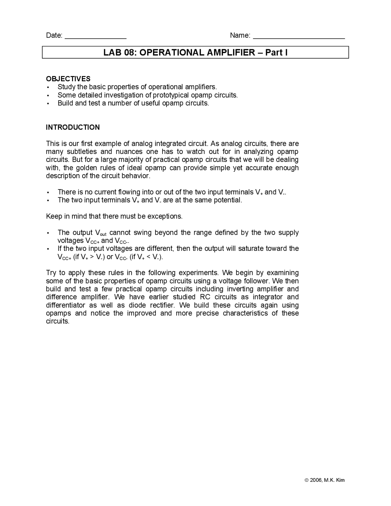 LAB 08: Operational amplifier – Part I (Test instruments) | PHY 4744C ...