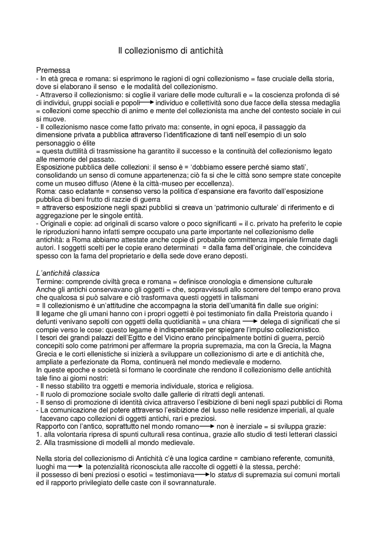 Il collezionismo di antichità Calcani - Docsity