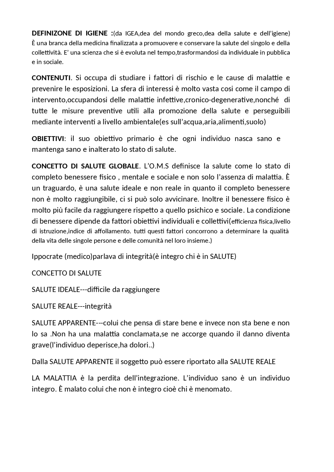Definizione Di Igiene Docsity