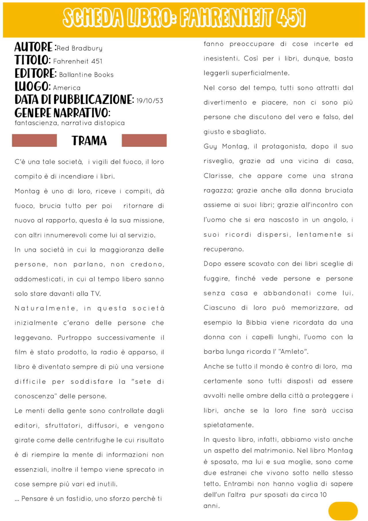 FAHRENHEIT 451-SCHEDA LIBRO - Docsity