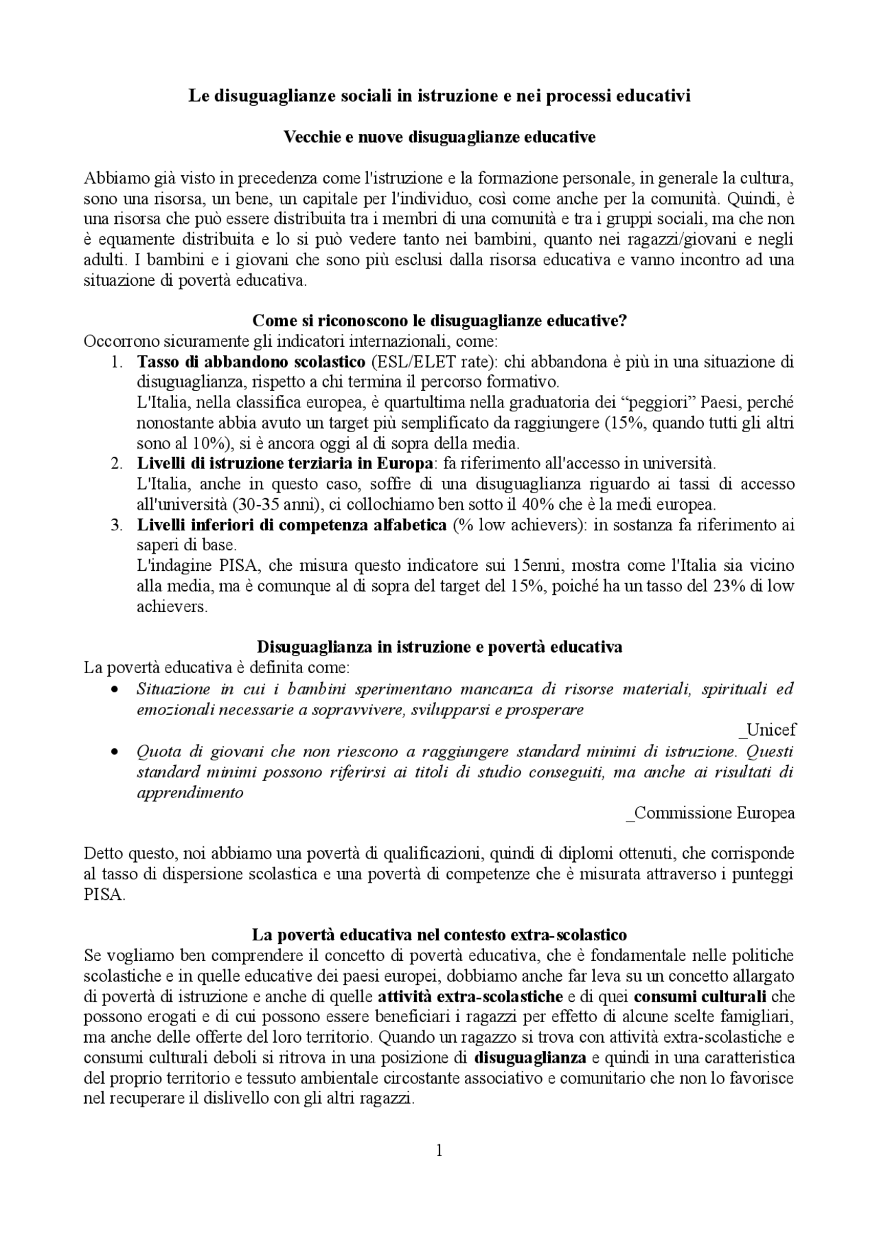 Le Disuguaglianze Sociali In Istruzione E Nei Processi Educativi Docsity