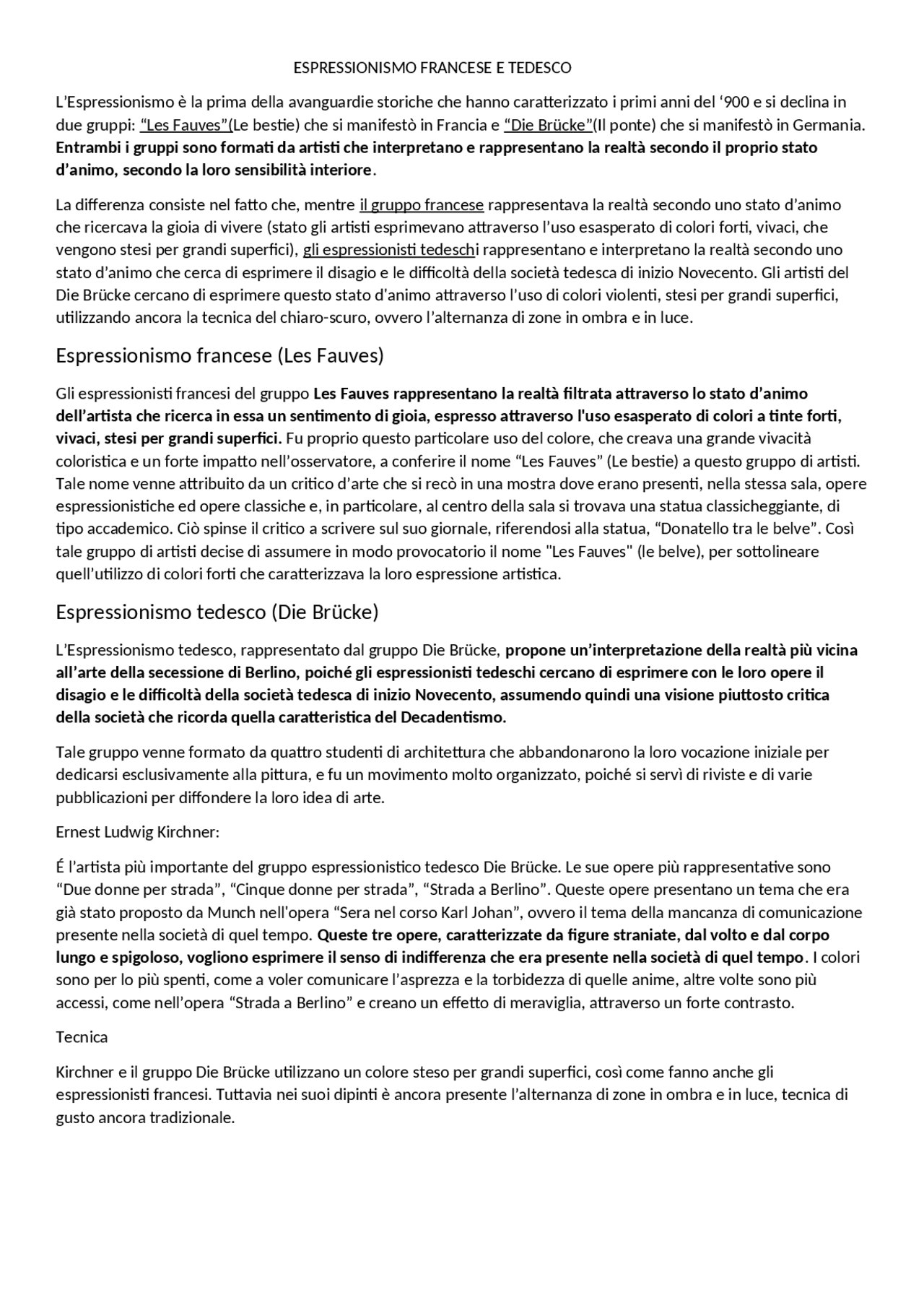 Espressionismo francese e tedesco in arte - Docsity