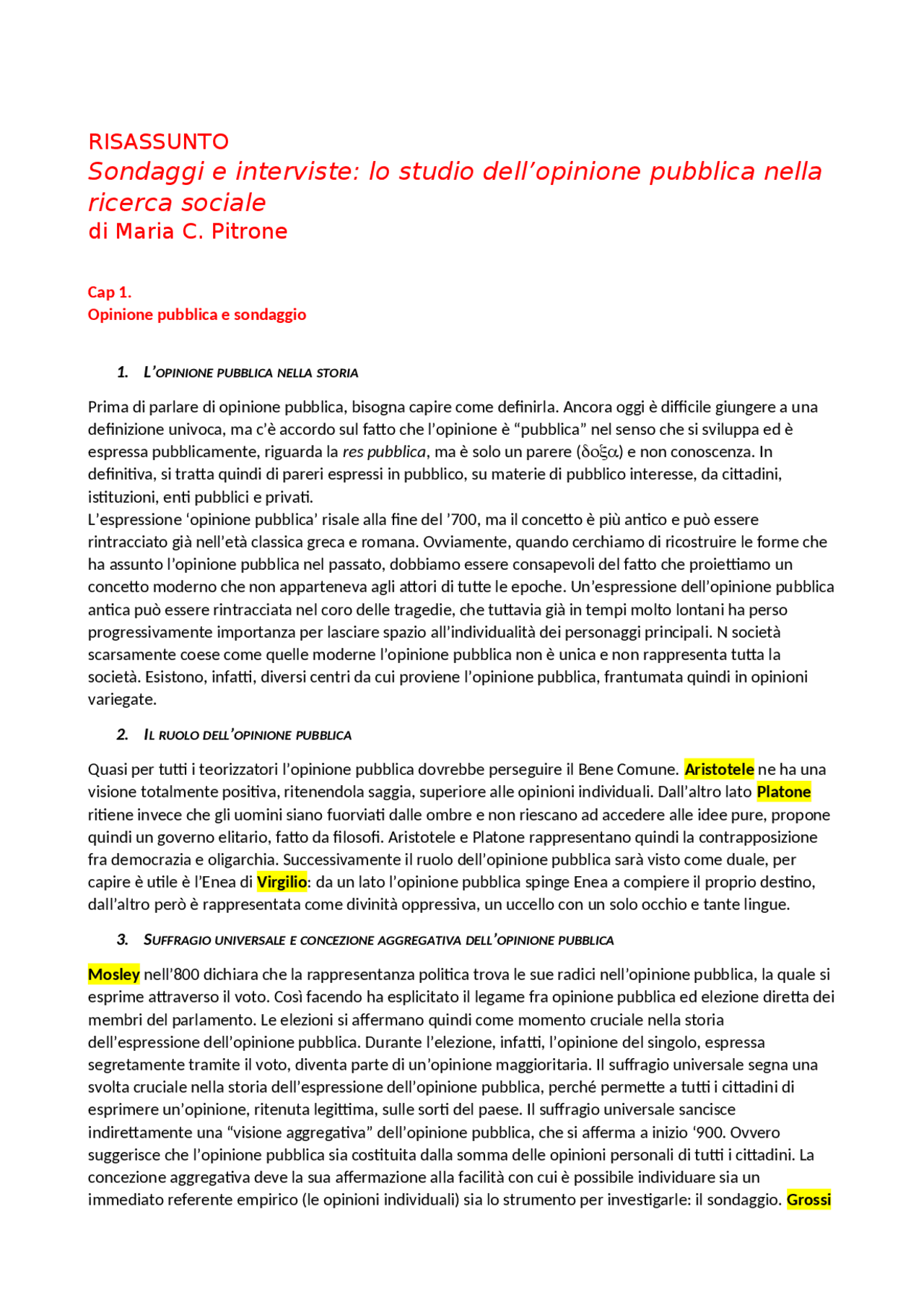 Riassunto Del Cap 1 Di Sondaggi E Interviste Di M C Pitrone Docsity