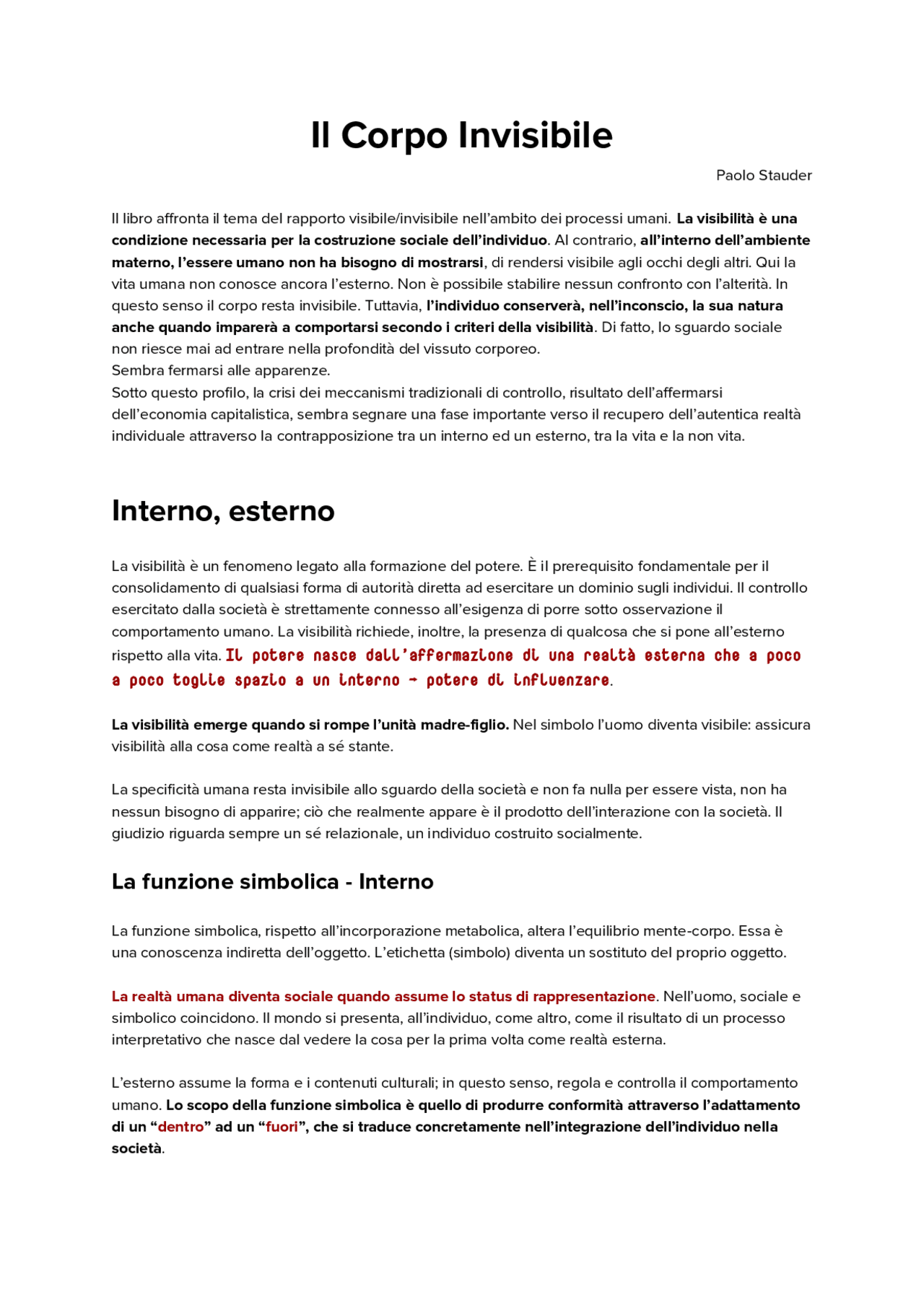 Il Corpo Invisibile Riassunto Docsity