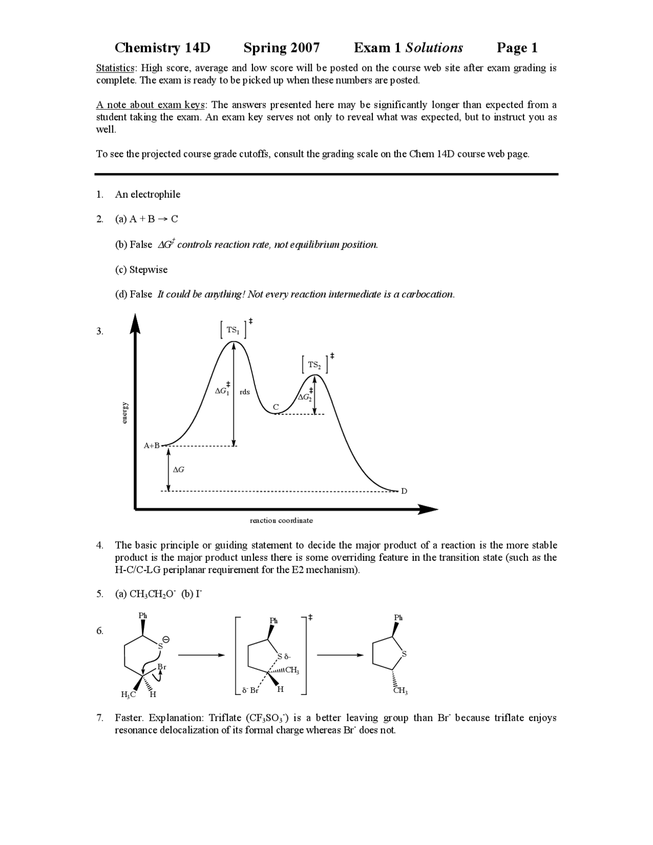 Organic Chemistry Exam 1 with Solutions | CHEM 14D - Docsity