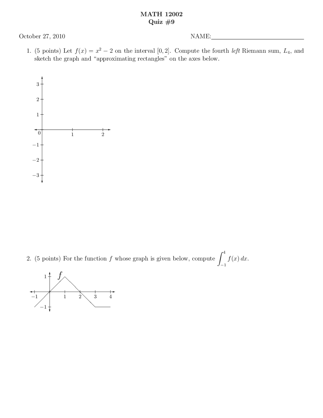 Graphs Quiz 9 With Two Problems To Solve Math 12002 Docsity