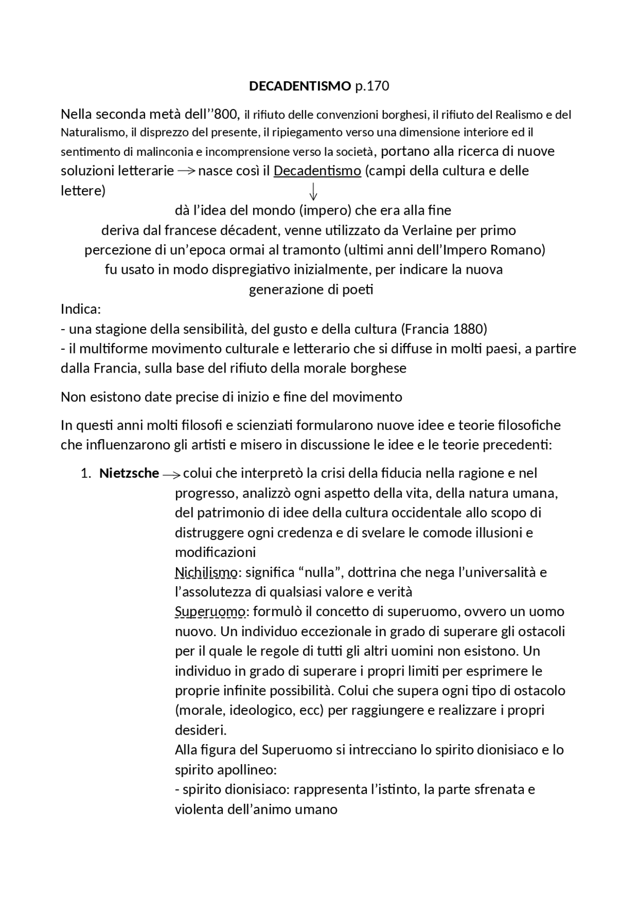 Letteratura Italiana Il Decadentismo Docsity