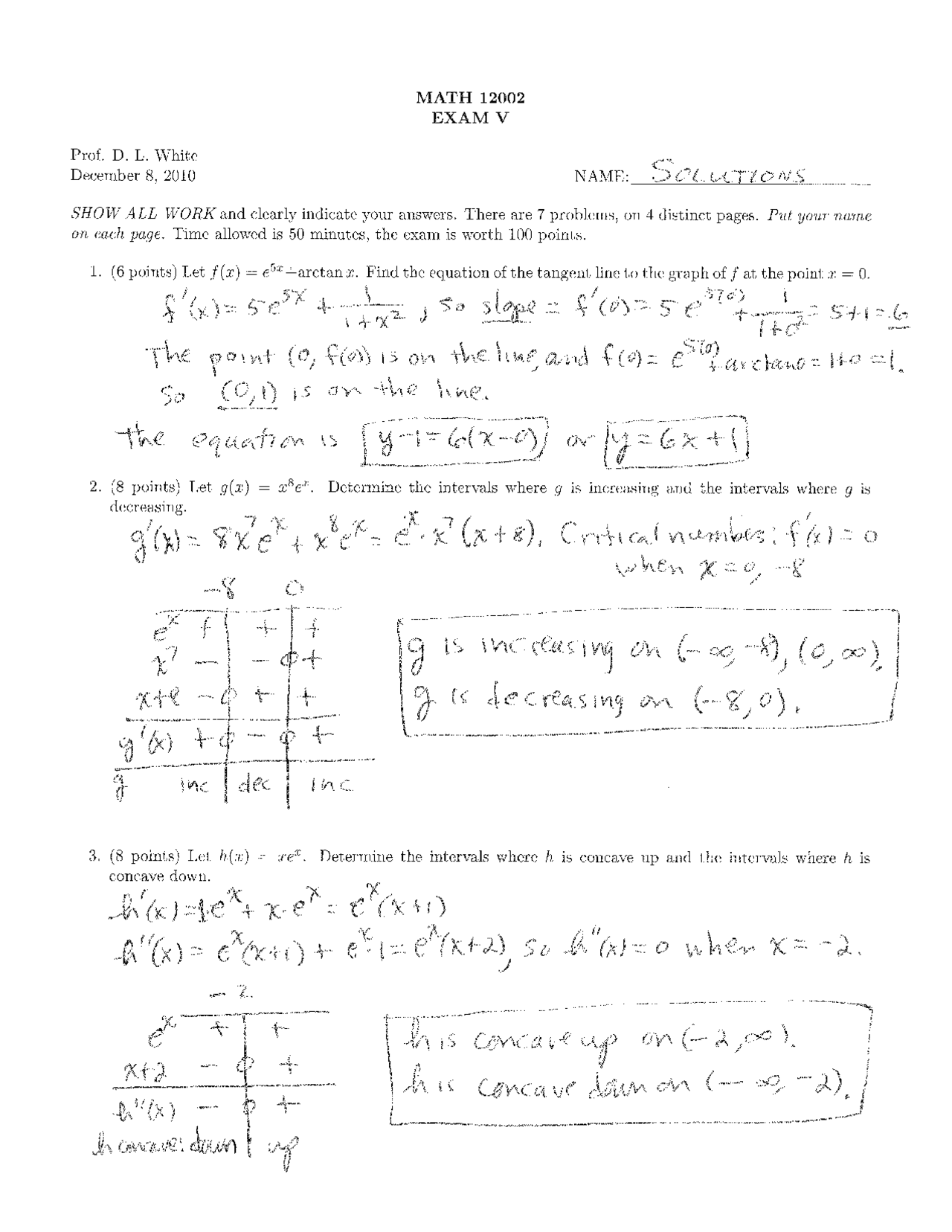Equations Derivatives Integrals Exam 5 With Solutions Math 12002