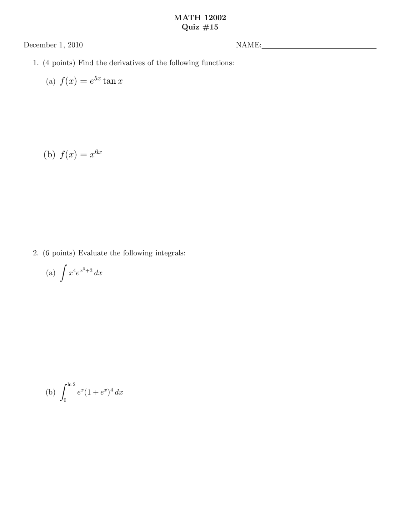 Derivative Fonction Quiz 15 Two Questions To Solve Math 12002 Docsity
