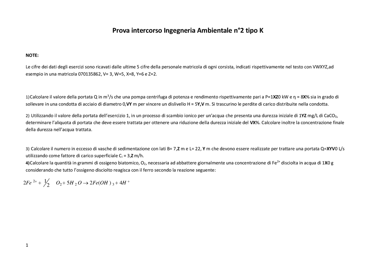Elaborato 2 Ingegneria Ambientale Pegaso Prove Desame Di Ingegneria