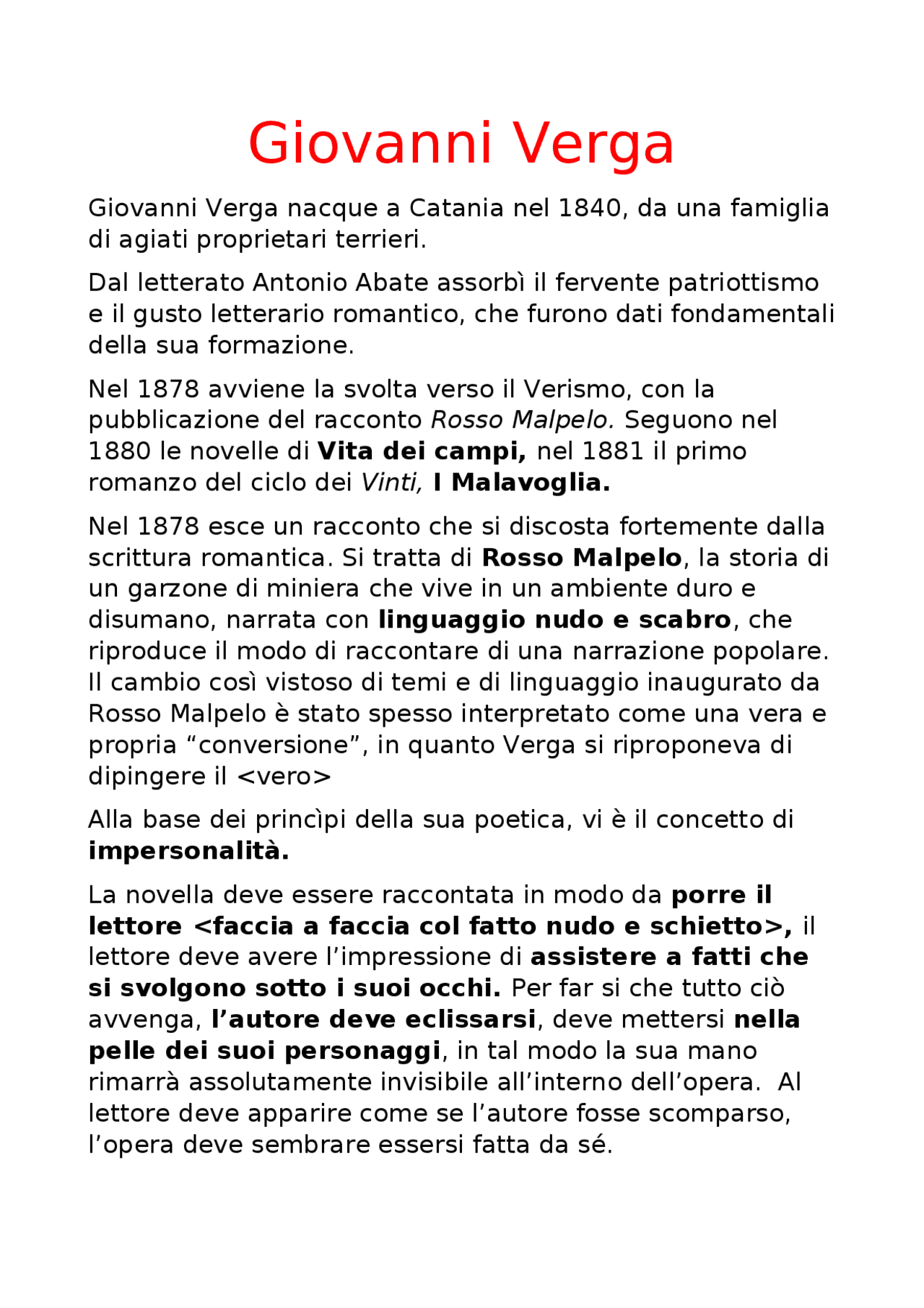 Giovanni Verga, Vita, Opere, Svolta al Verismo | Appunti di Italiano | Docsity
