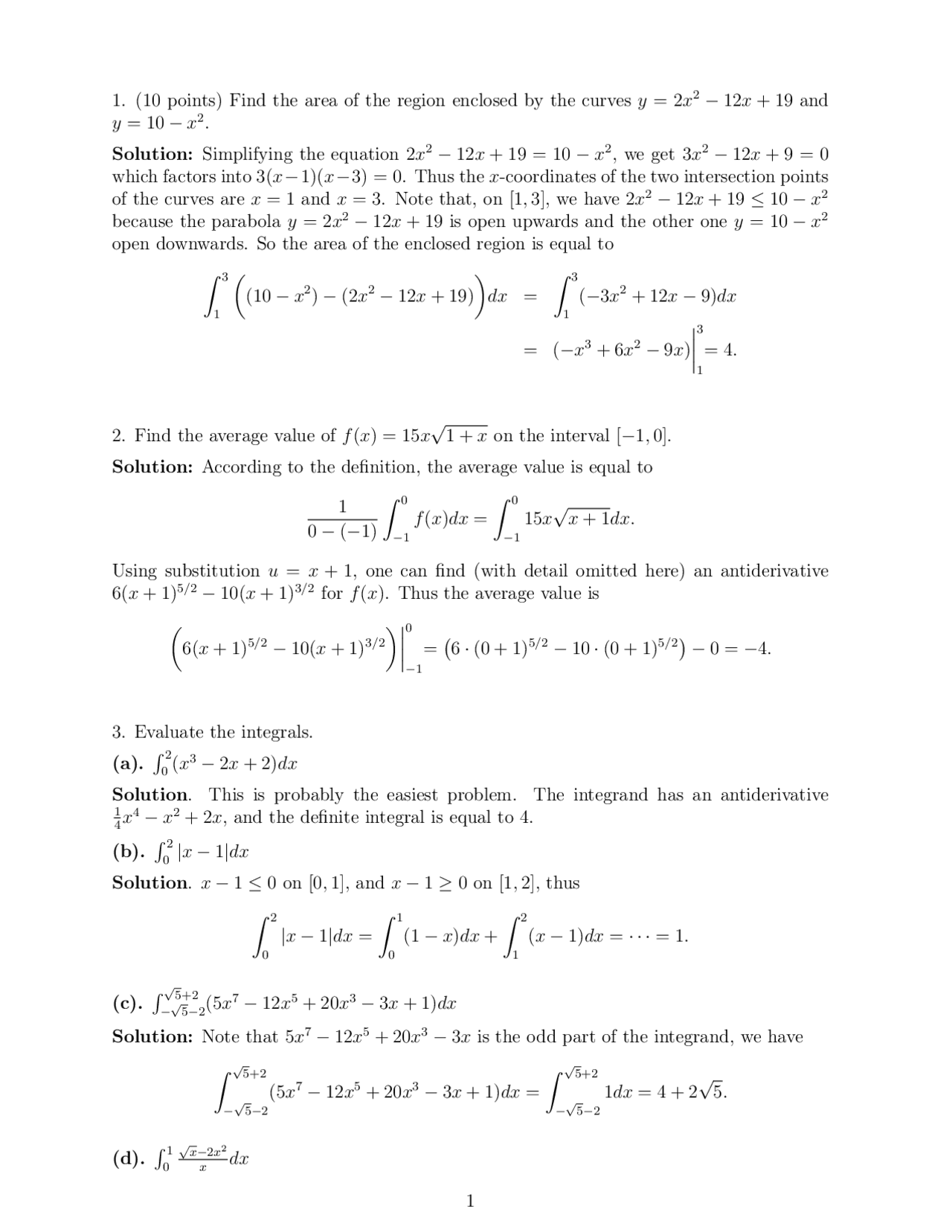 Integrals And Derivatives Guided Problems With Solutions Math 12002
