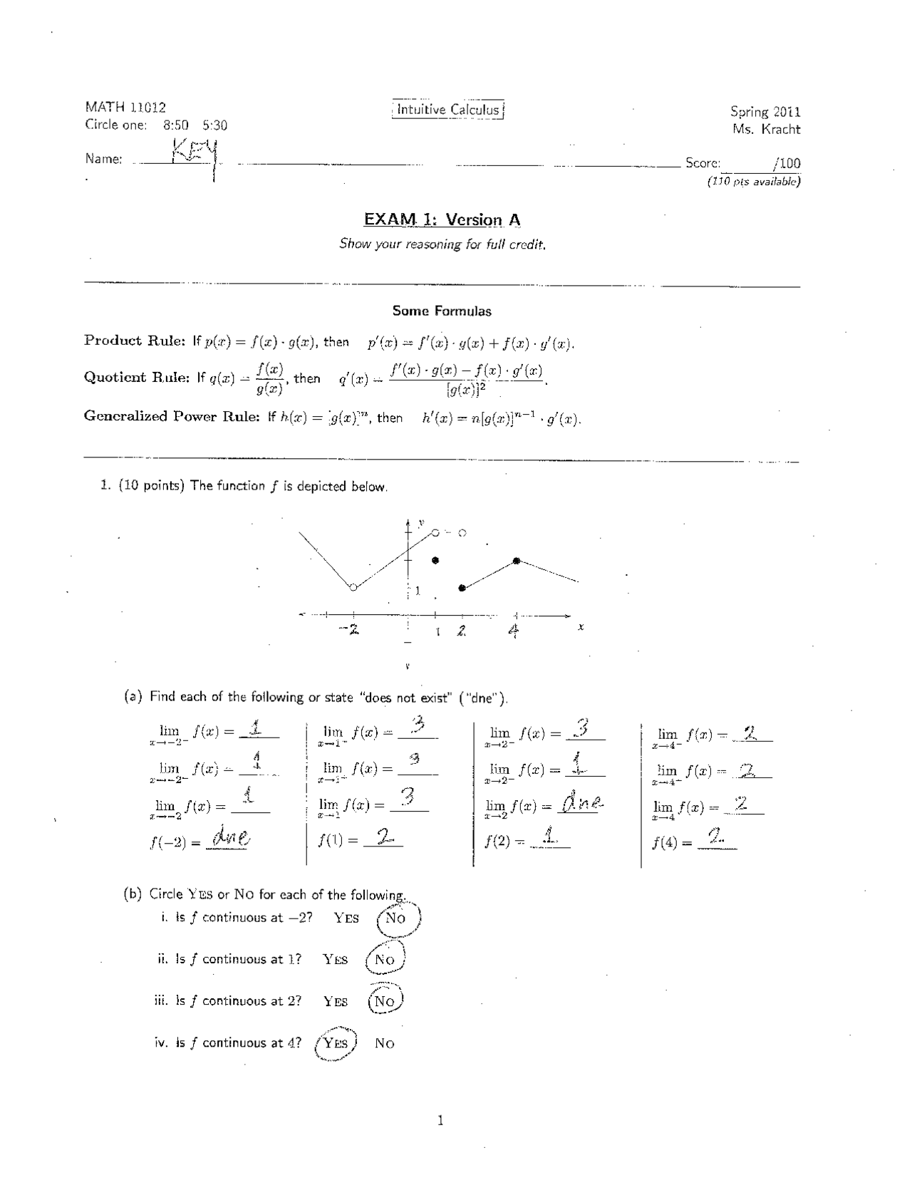 Solutions To Calculus Exam 1 Multiple Choice Questions And Long Answer