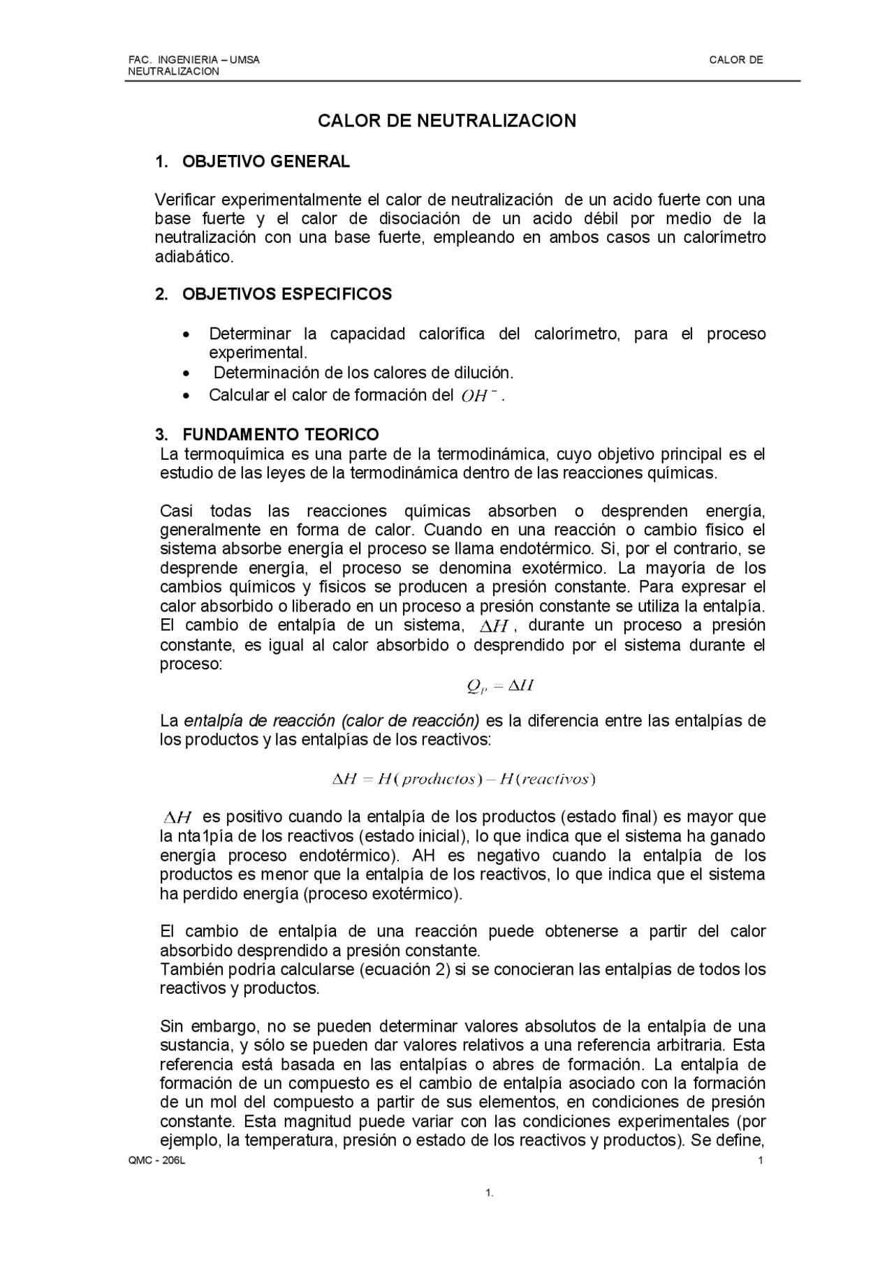 Calor De Neutralizacion Docsity
