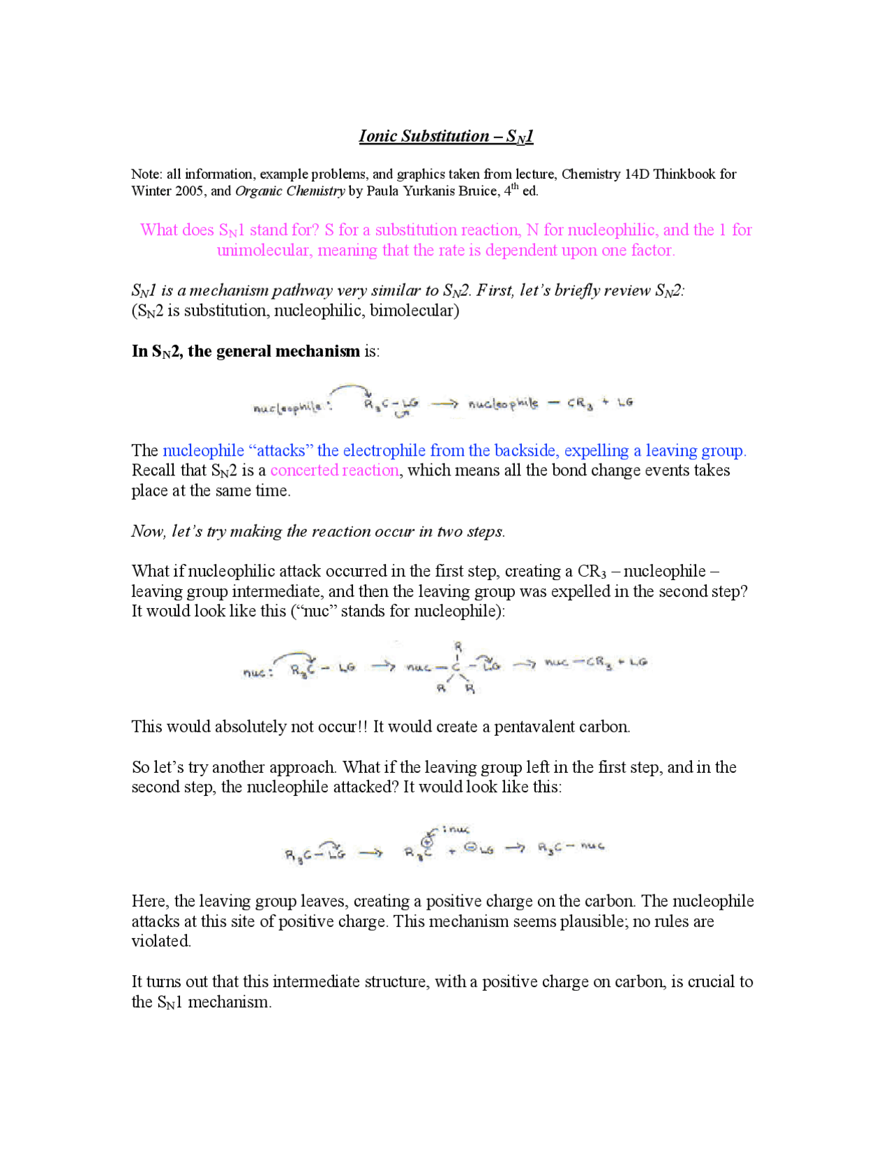 Ionic Substitution – SN1: the General Mechanism | CHEM 14D - Docsity