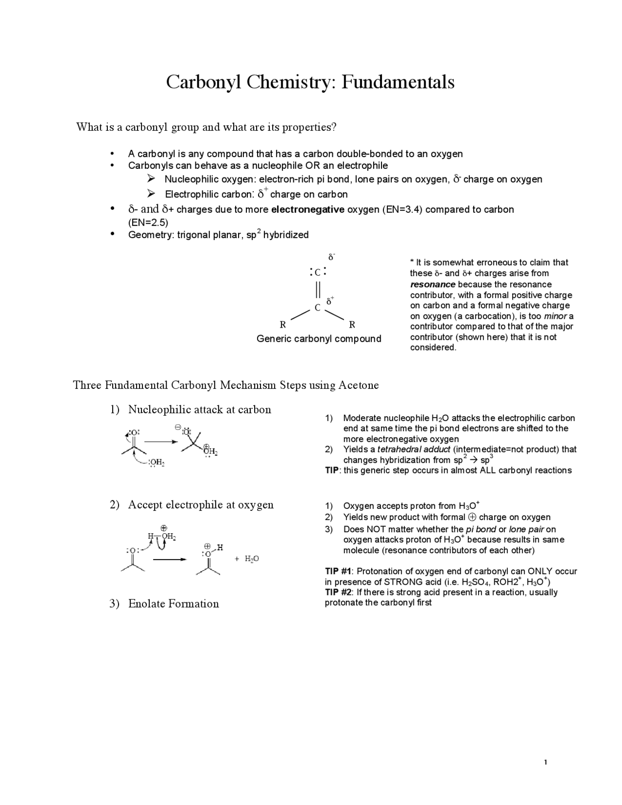 Carbonyl Chemistry: Fundamentals and Reaction Steps | CHEM 14D - Docsity