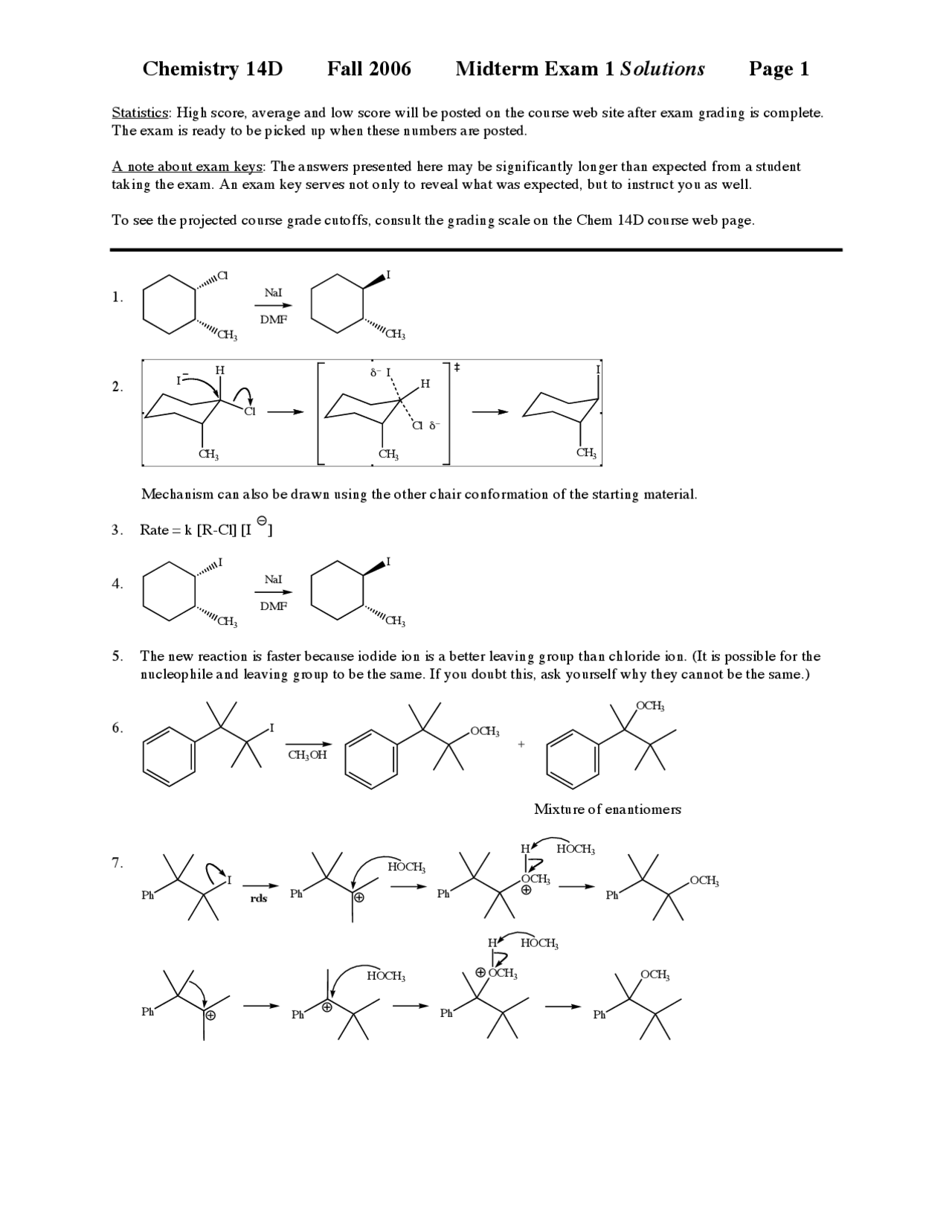Organic Chemistry Midterm Exam 1 Solutions: 27 Questions | CHEM 14D ...