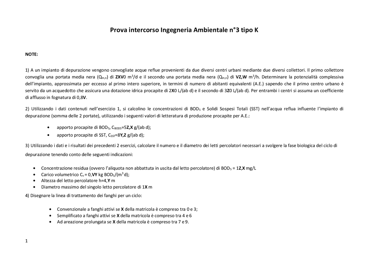 Elaborato 3 Ingegneria Ambientale Pegaso Prove Desame Di Ingegneria