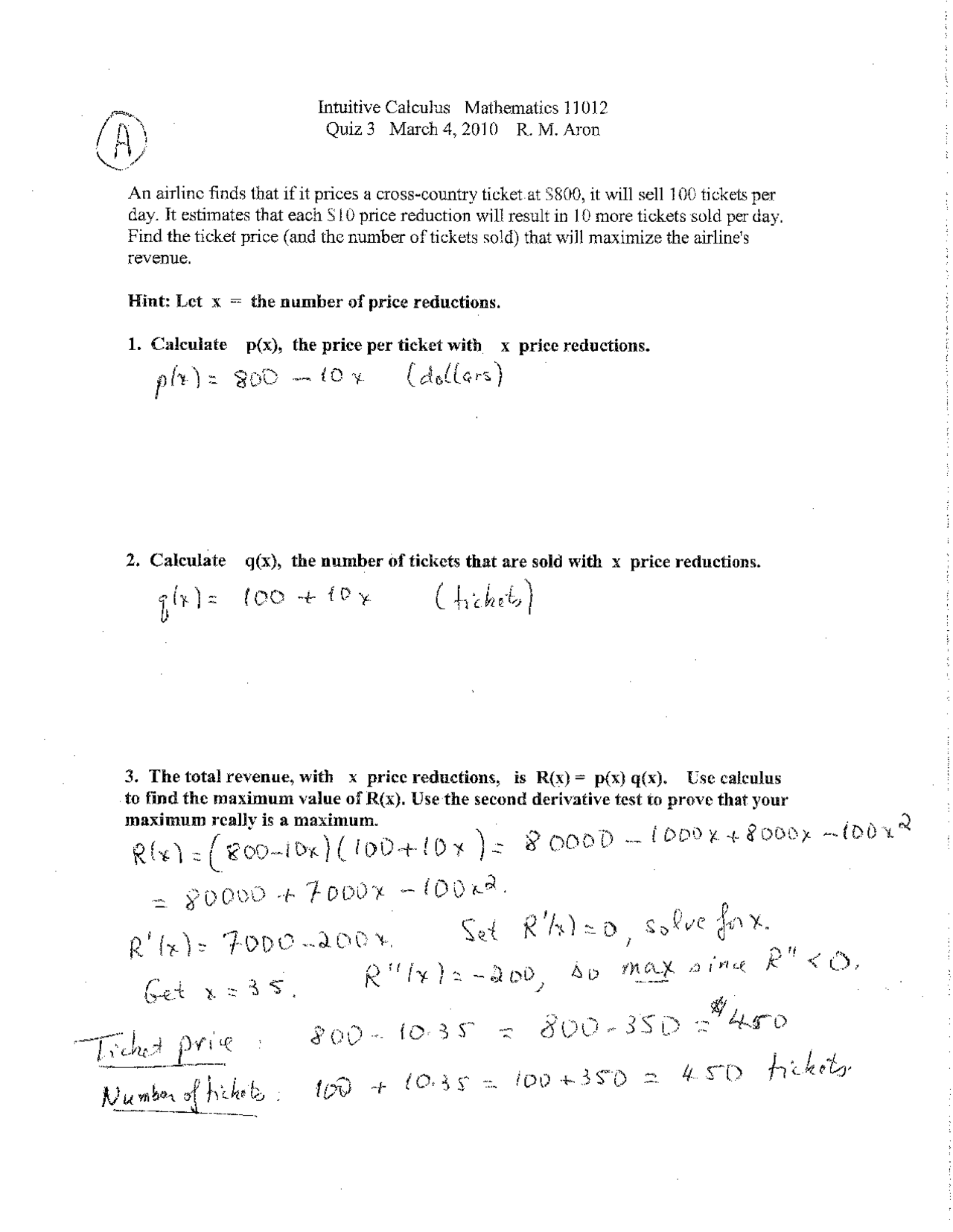 Solutions to Intuitive Calculus Quiz 3 on Price Reductions & Orders ...