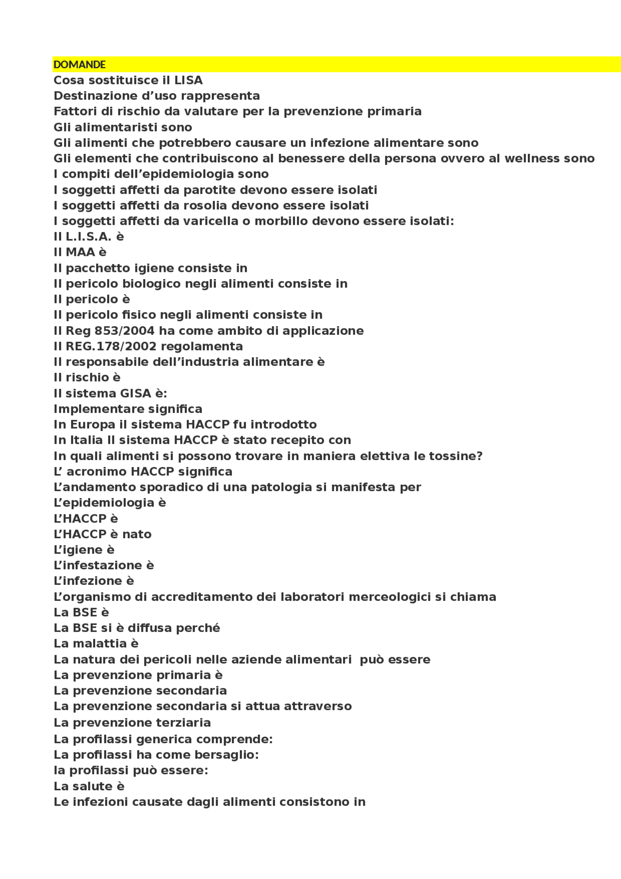 Prove Desame Igiene Generale E Applicata Pegaso Docsity