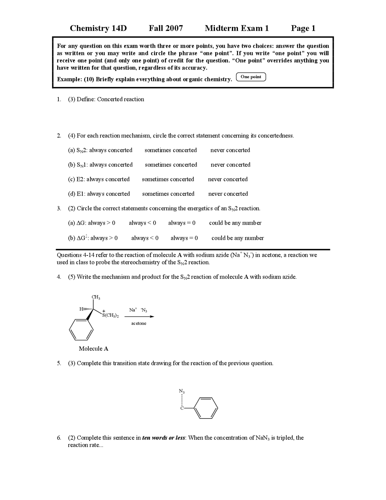 Organic Chemistry Midterm Exam 1 27 Questions Chem 14d Docsity