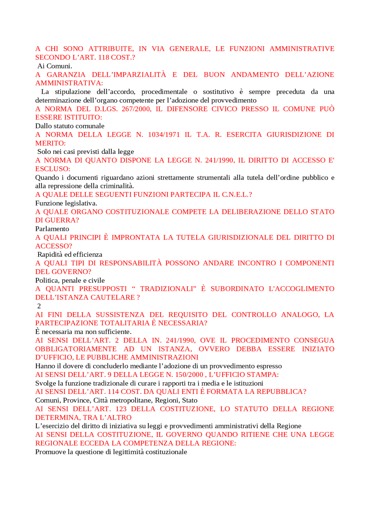 Diritto Amministrativo Set Di Domande E Risposte L 18 Unipegaso
